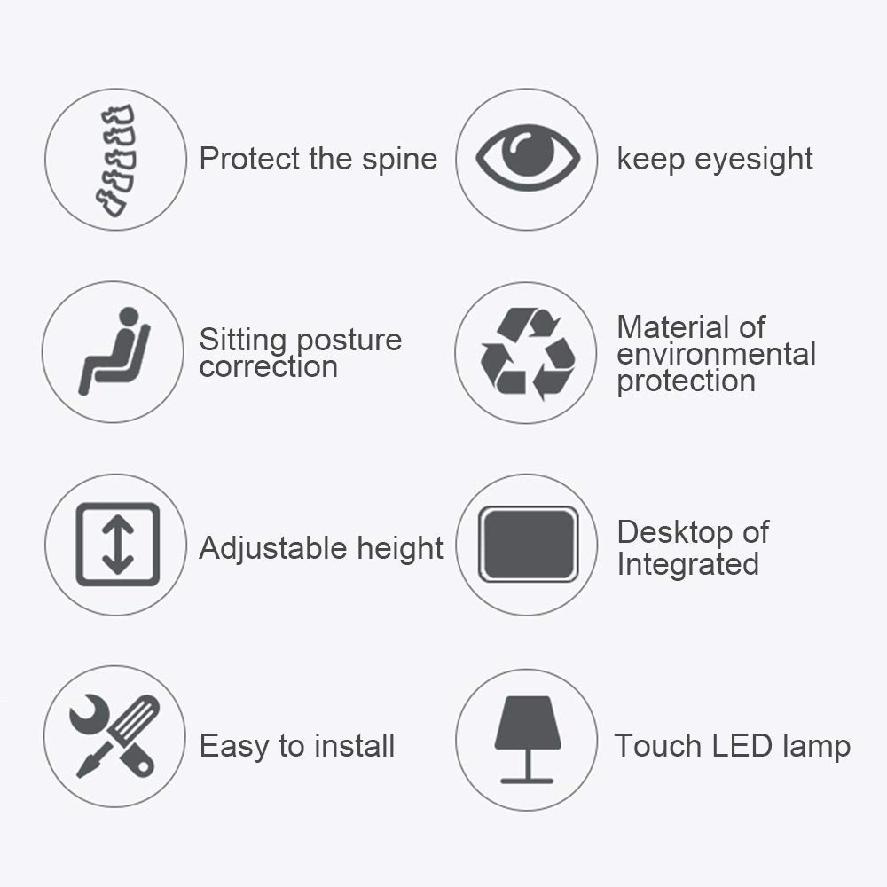 LVYUAN Height Adjustable Children's Desk and Chair Set, Spacious Storage Drawer, with Adjustable Tilted Desktop, Bookstand, Touch Led Lamp for School Students, Kids Interactive Workstation