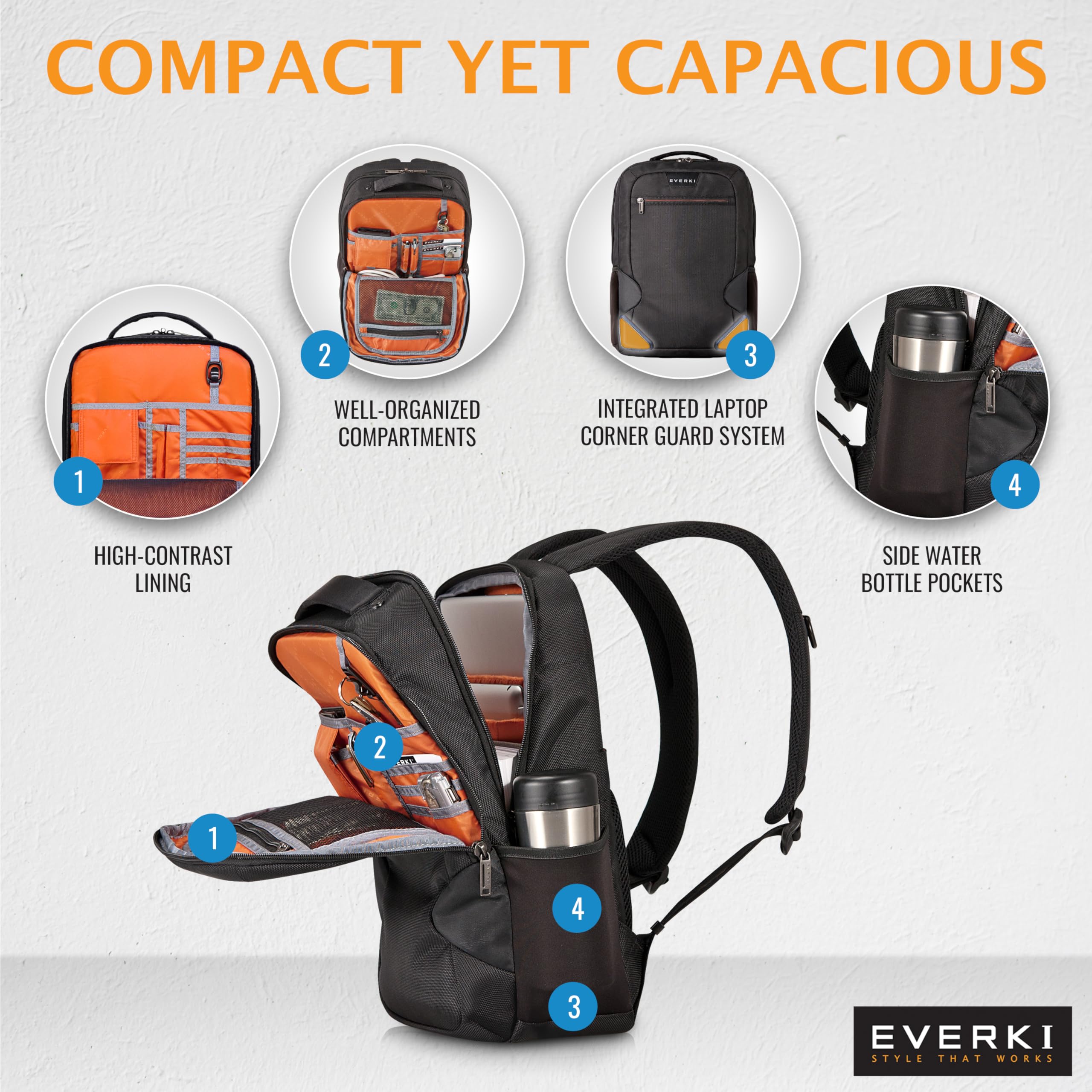 EVERKI Studio Slim Business Professional 14.1-Inch/MacBook Pro 15 Laptop Backpack, Lightweight, Men or Women (EKP118)