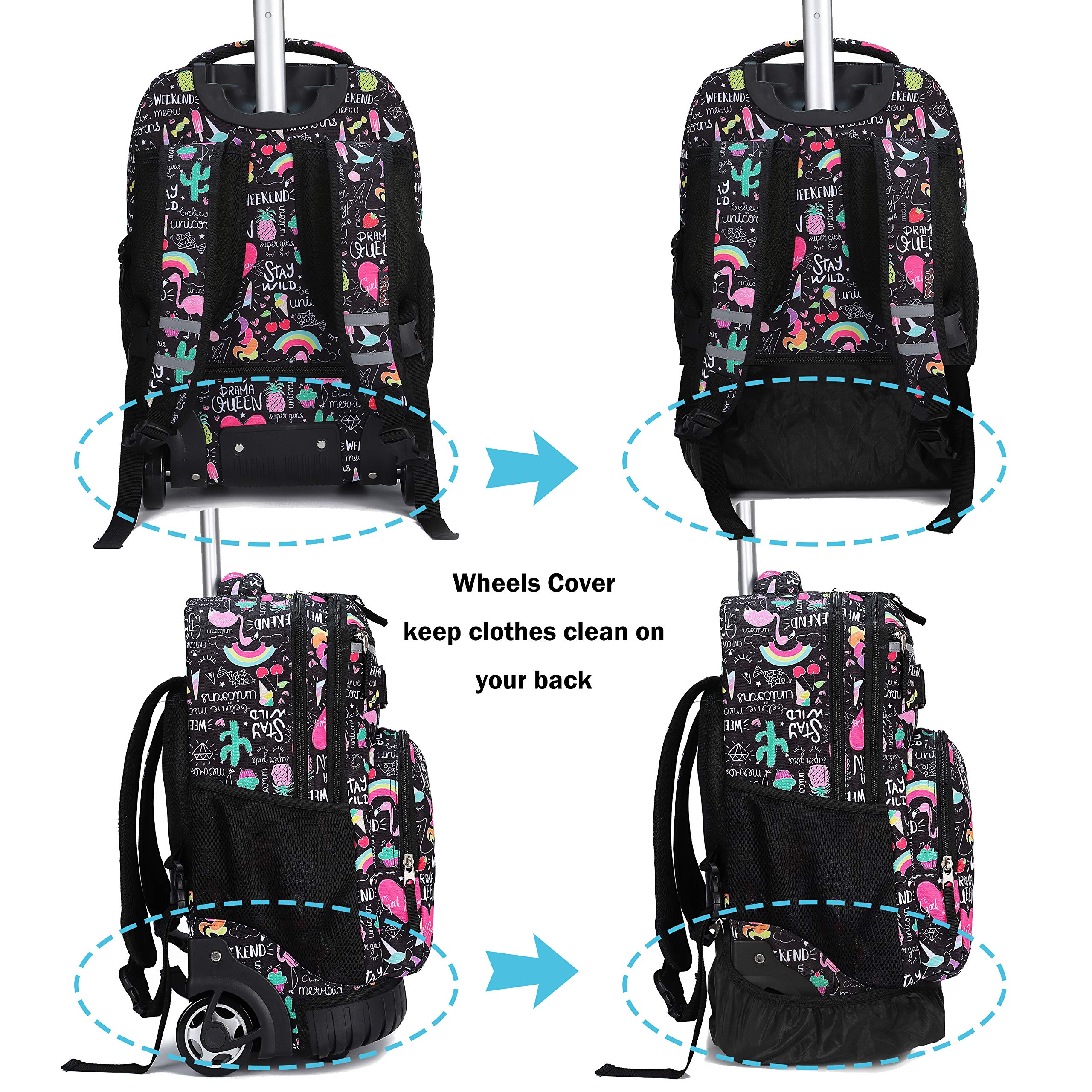 Tilami Rolling Backpack 18 inch Wheeled Laptop Backpack School College Student Travel Trip Boys and Girls, Ins