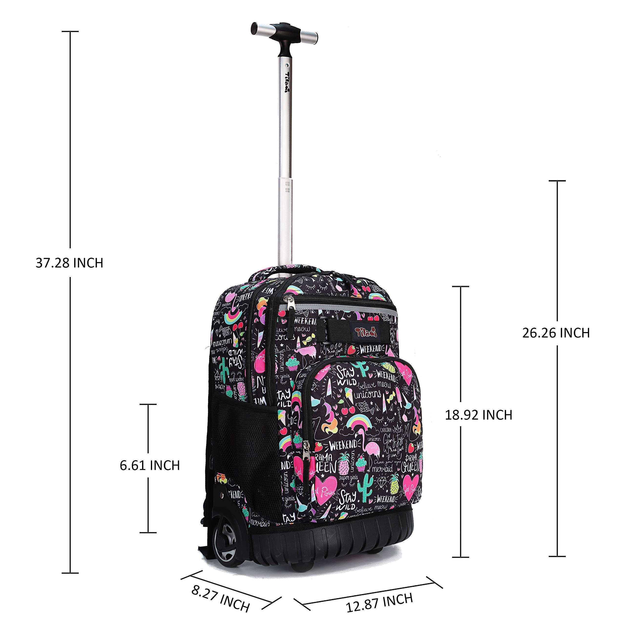 Tilami Rolling Backpack 18 inch Wheeled Laptop Backpack School College Student Travel Trip Boys and Girls, Ins