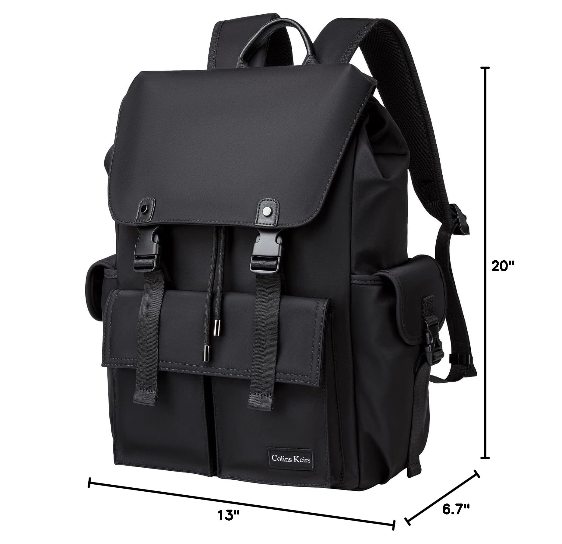 Colins Keirs Laptop Backpack 17 Inch. Drawstring Anti-theft Waterproof Tech Backpack with Laptop Compartment, Black 30L