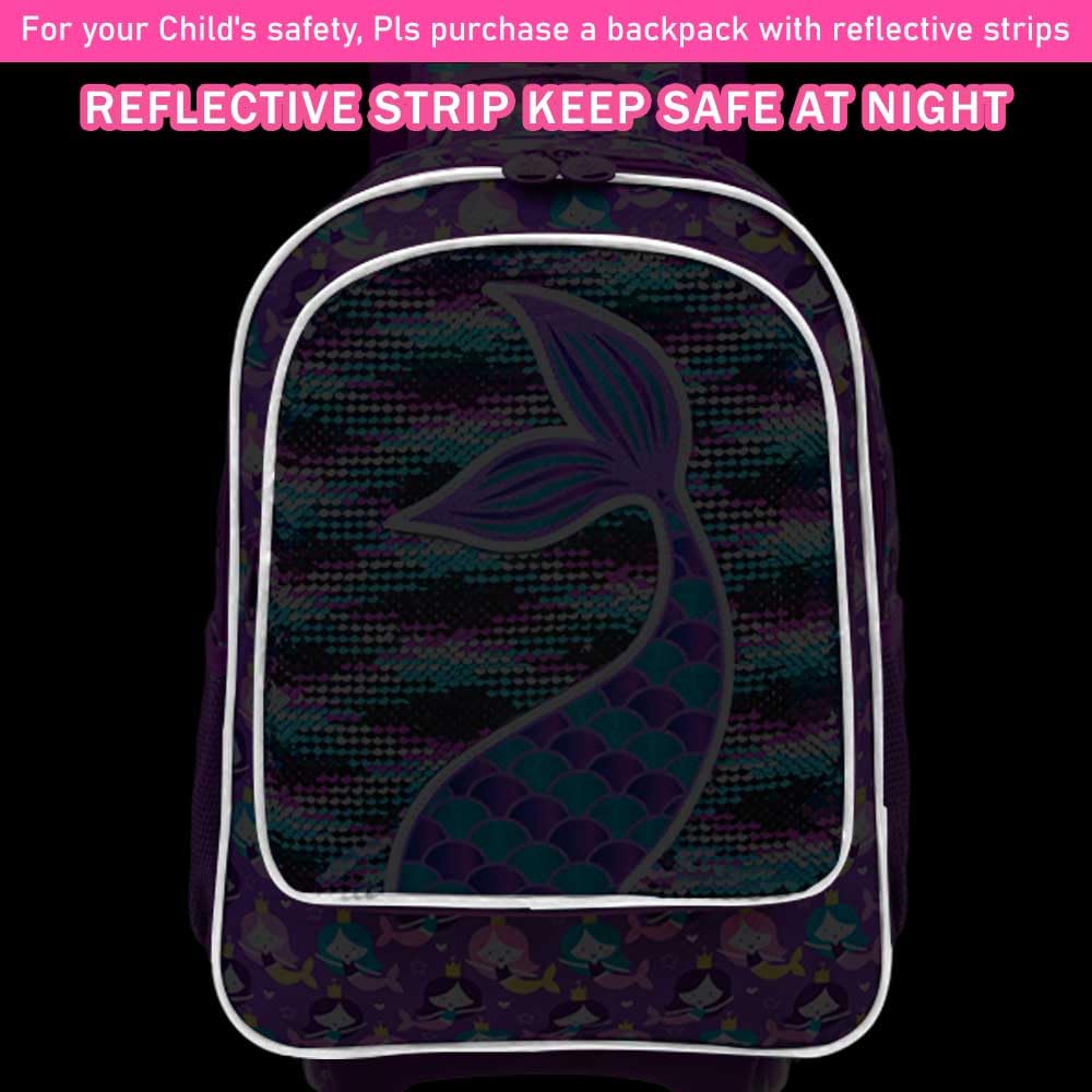 gxtvo Rolling Backpack for Girls, Roller Wheels Kids Bookbag - Wheeled Suitcase Elementary Sequin School Bag - 3PCS Mermaid