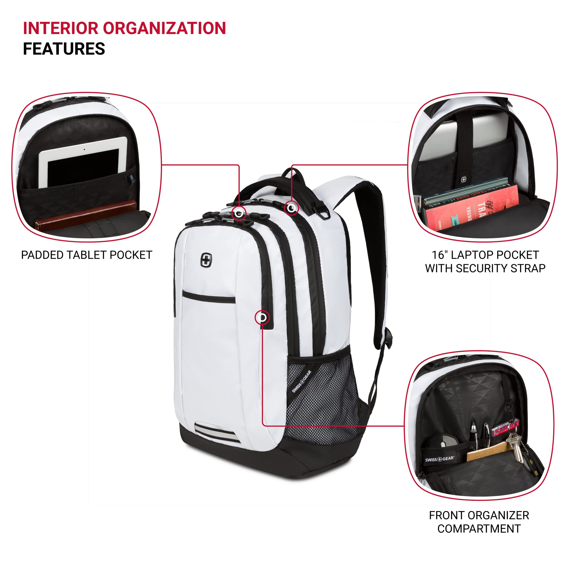SwissGear Cecil 5505 Backpack, Fits 16 Inch Laptop, White, Medium
