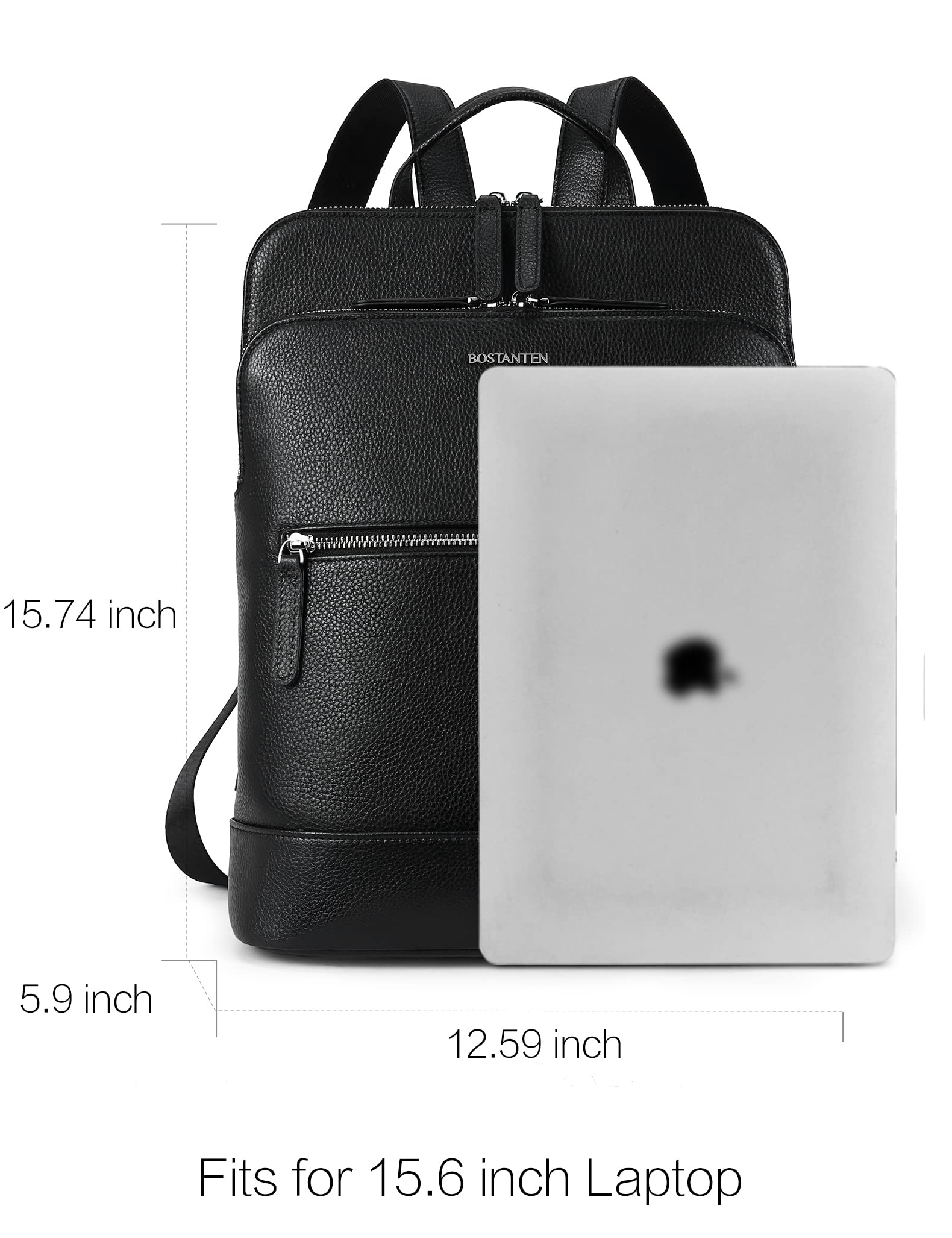 BOSTANTEN Laptop Backpack for Women 15.6 inch Computer Genuine Leather Backpack Purses College Travel Daypack Large Satchel Black