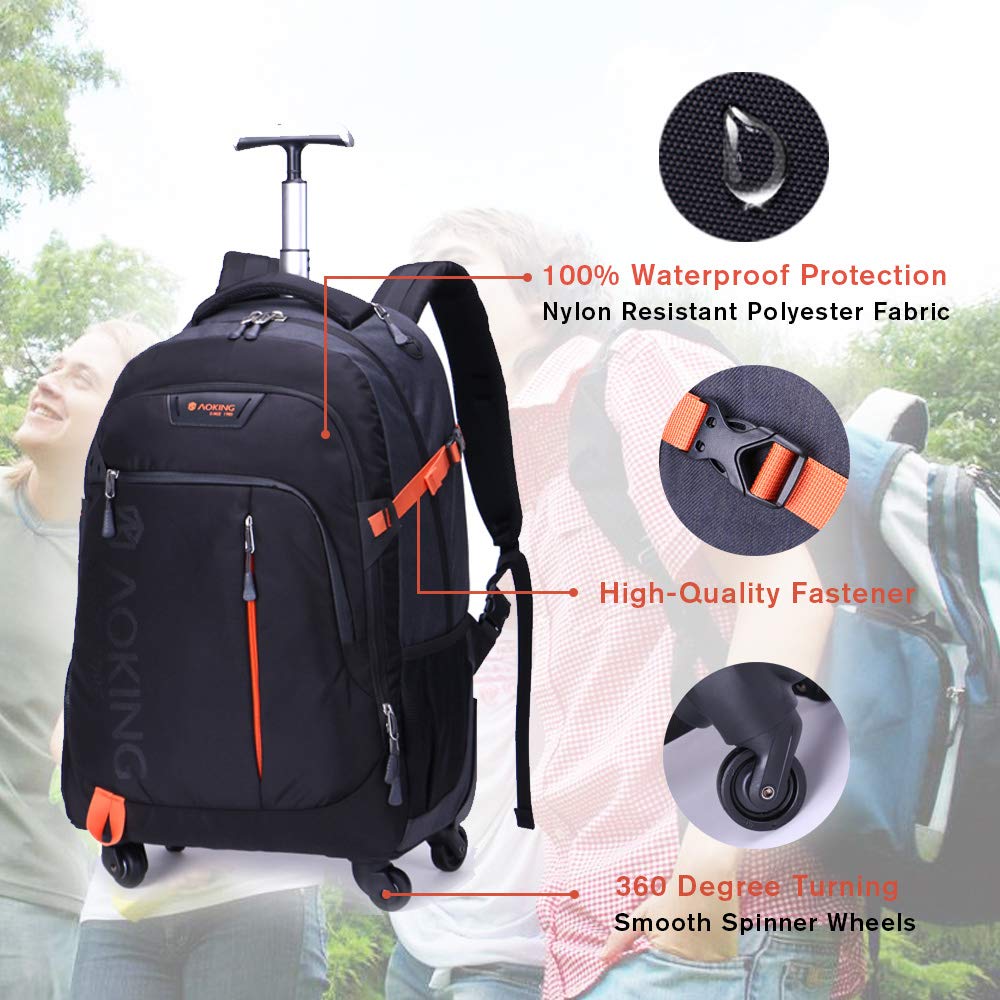 AOKING 20/22 ″ Water Resistant Rolling Wheeled Backpack Laptop Compartment Bag(22 inch, Black)