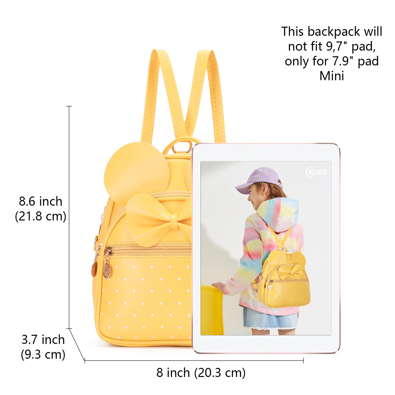 Girls Bowknot Polka Dot Cute Mini Backpack Small Daypacks Convertible Shoulder Bag Purse for Women (Light Yellow)