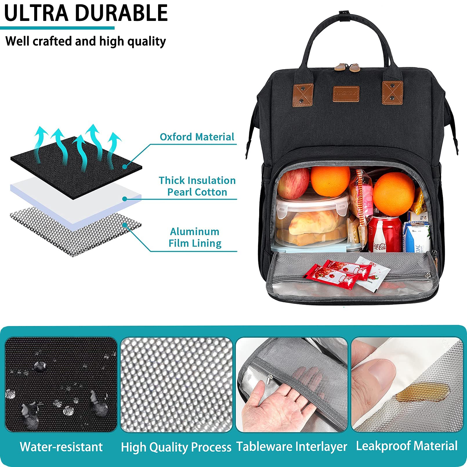 Gifts for Him Her, Extra Large Lunch Backpack, 17 Inch Travel Laptop Backpack for Women Men, USB Port College School Student Bookbag, Insulated Cooler Backpack Lunch Box Nurse Work Backpacks, Black