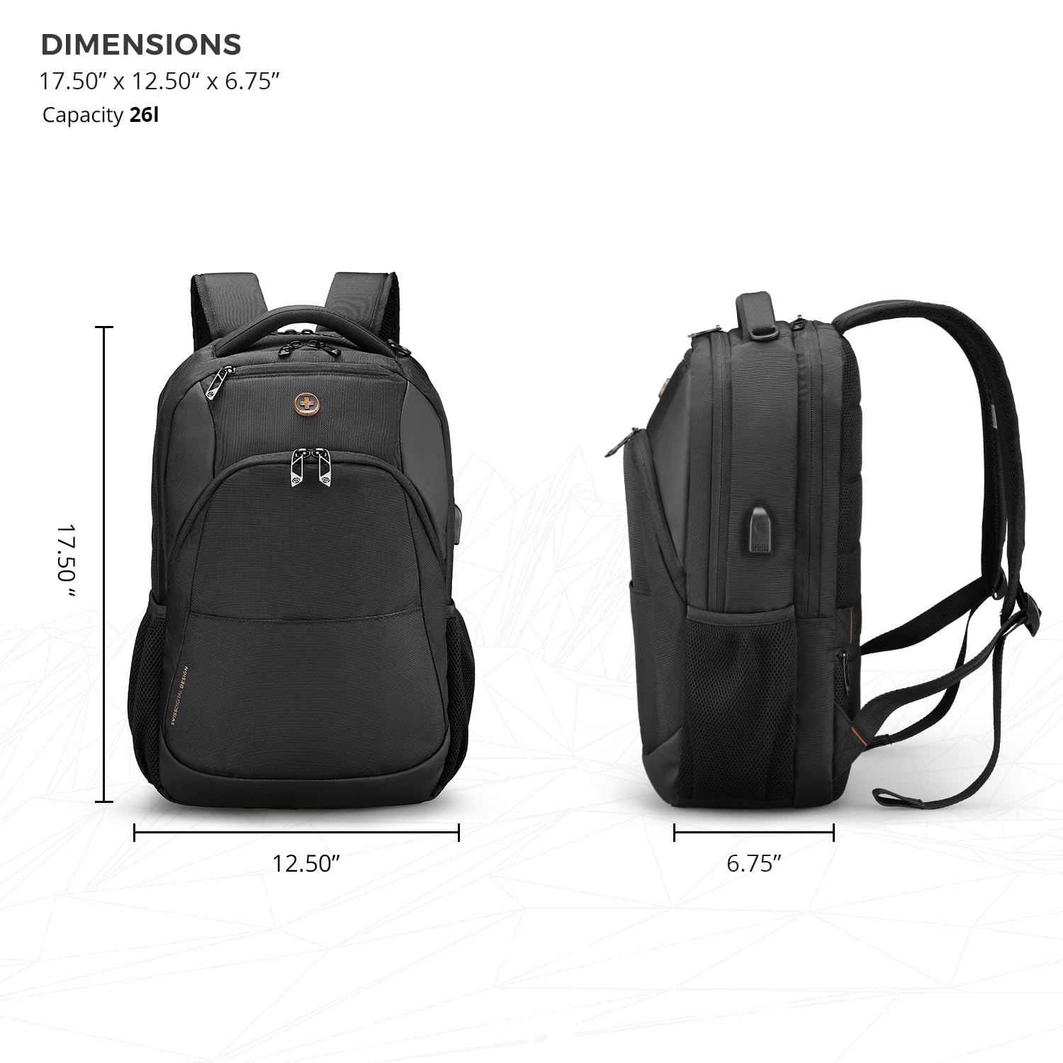 Swissdigital Pixel Travel Laptop Backpack-Laptops Backpack with USB Charging Port Smart Bag with RFID for Men & Women School Computer Bags Fits 15.6" Laptop and Notebook, Black SD-857