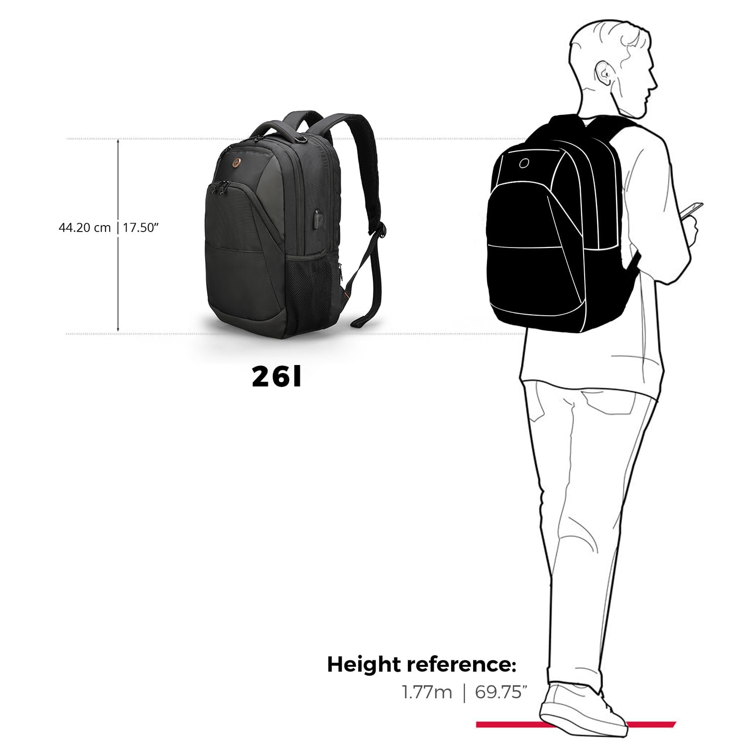 Swissdigital Pixel Travel Laptop Backpack-Laptops Backpack with USB Charging Port Smart Bag with RFID for Men & Women School Computer Bags Fits 15.6" Laptop and Notebook, Black SD-857
