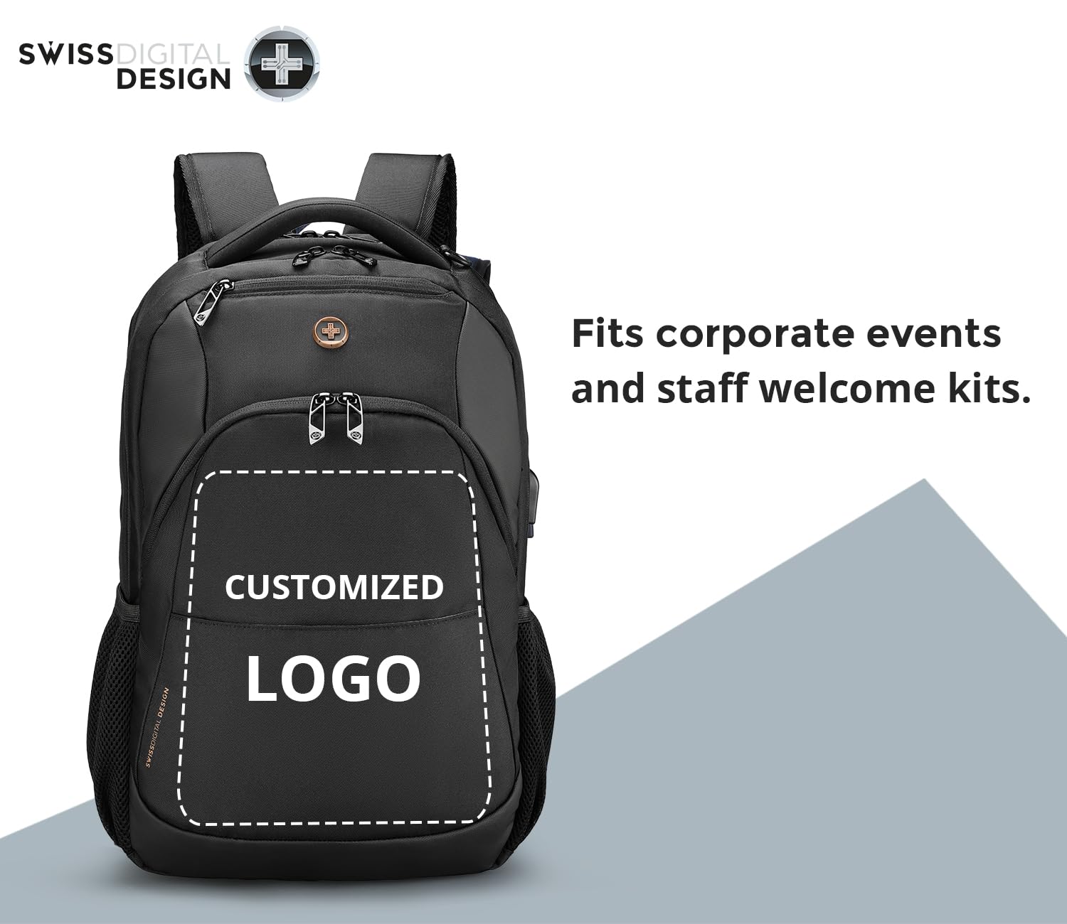 Swissdigital Pixel Travel Laptop Backpack-Laptops Backpack with USB Charging Port Smart Bag with RFID for Men & Women School Computer Bags Fits 15.6" Laptop and Notebook, Black SD-857