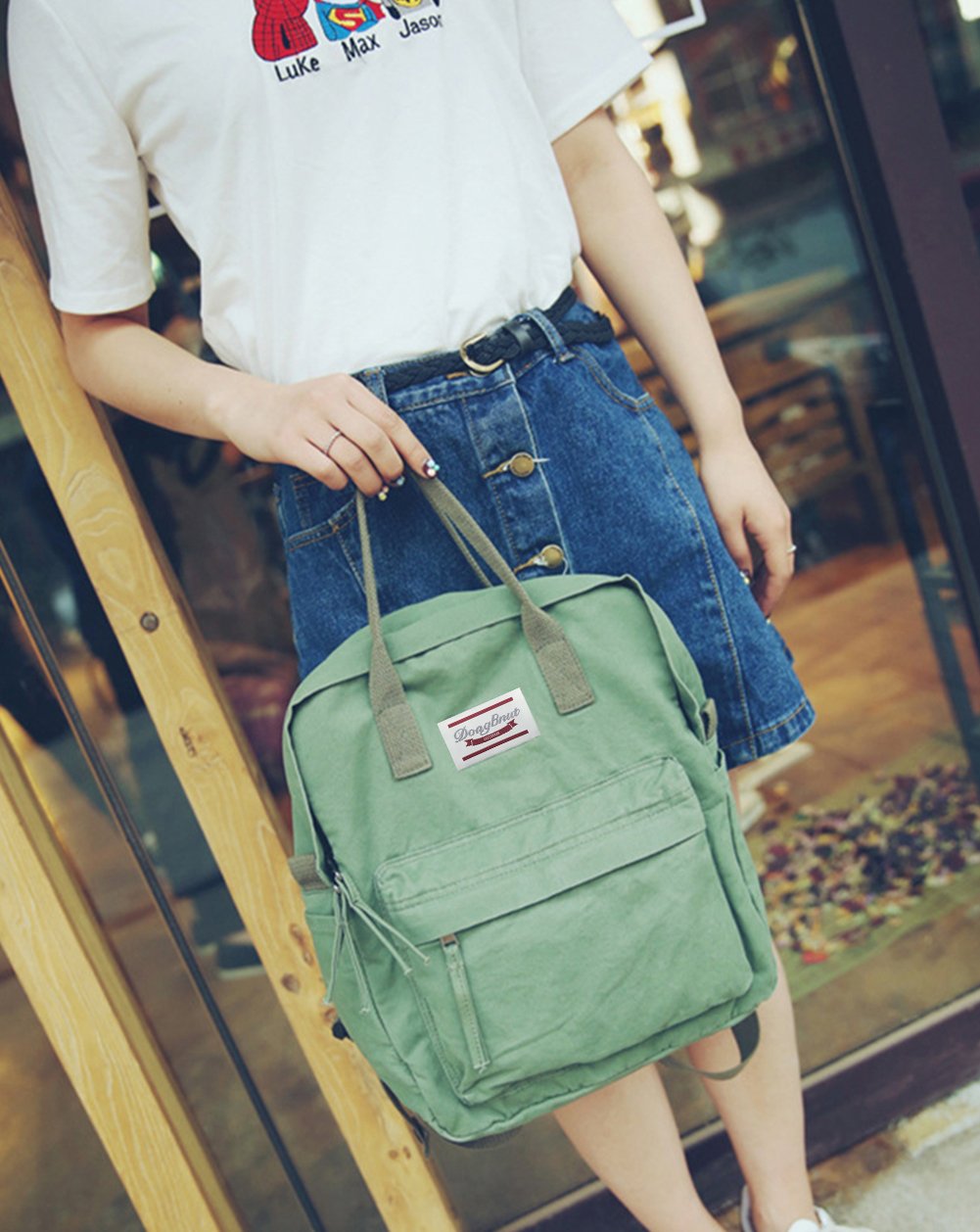 LuckyZ Womens Casual Lightweight Canvas Backpack School Bag Travel Daypack Small Handbag Purse, Green
