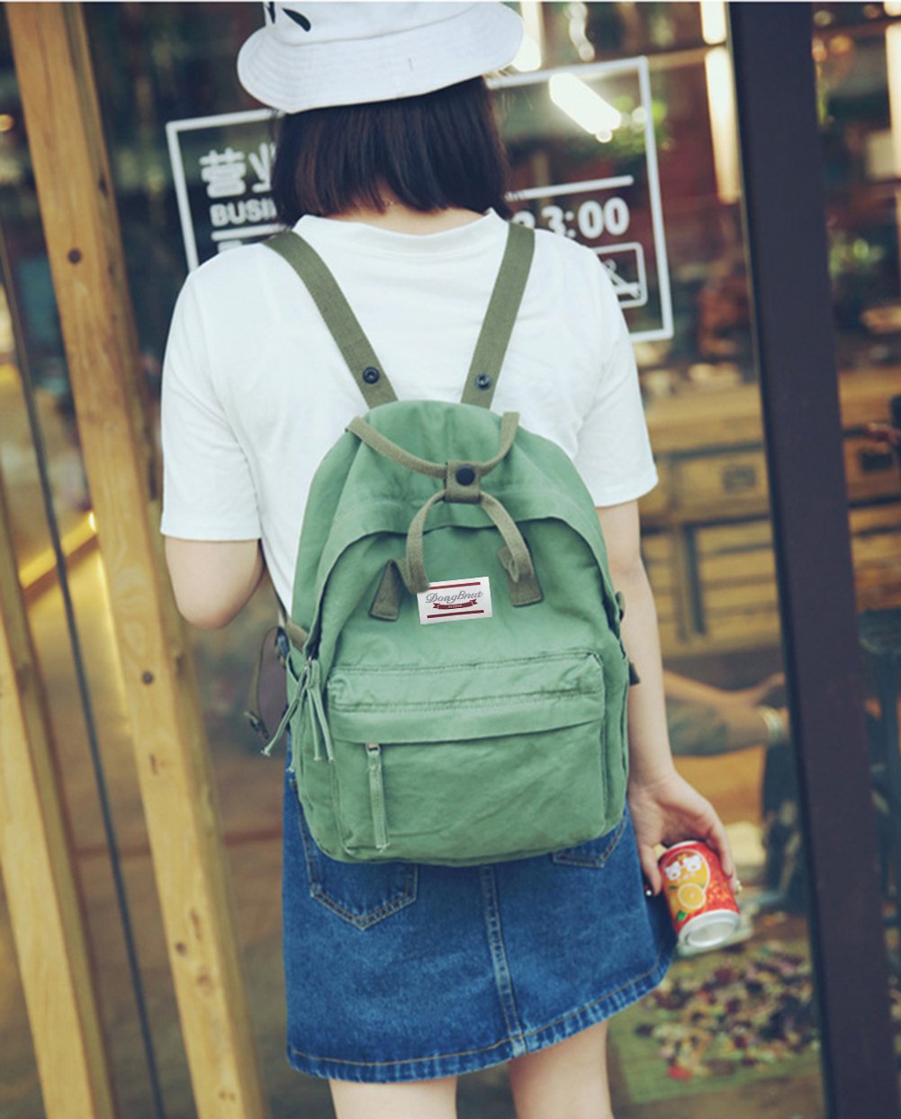 LuckyZ Womens Casual Lightweight Canvas Backpack School Bag Travel Daypack Small Handbag Purse, Green