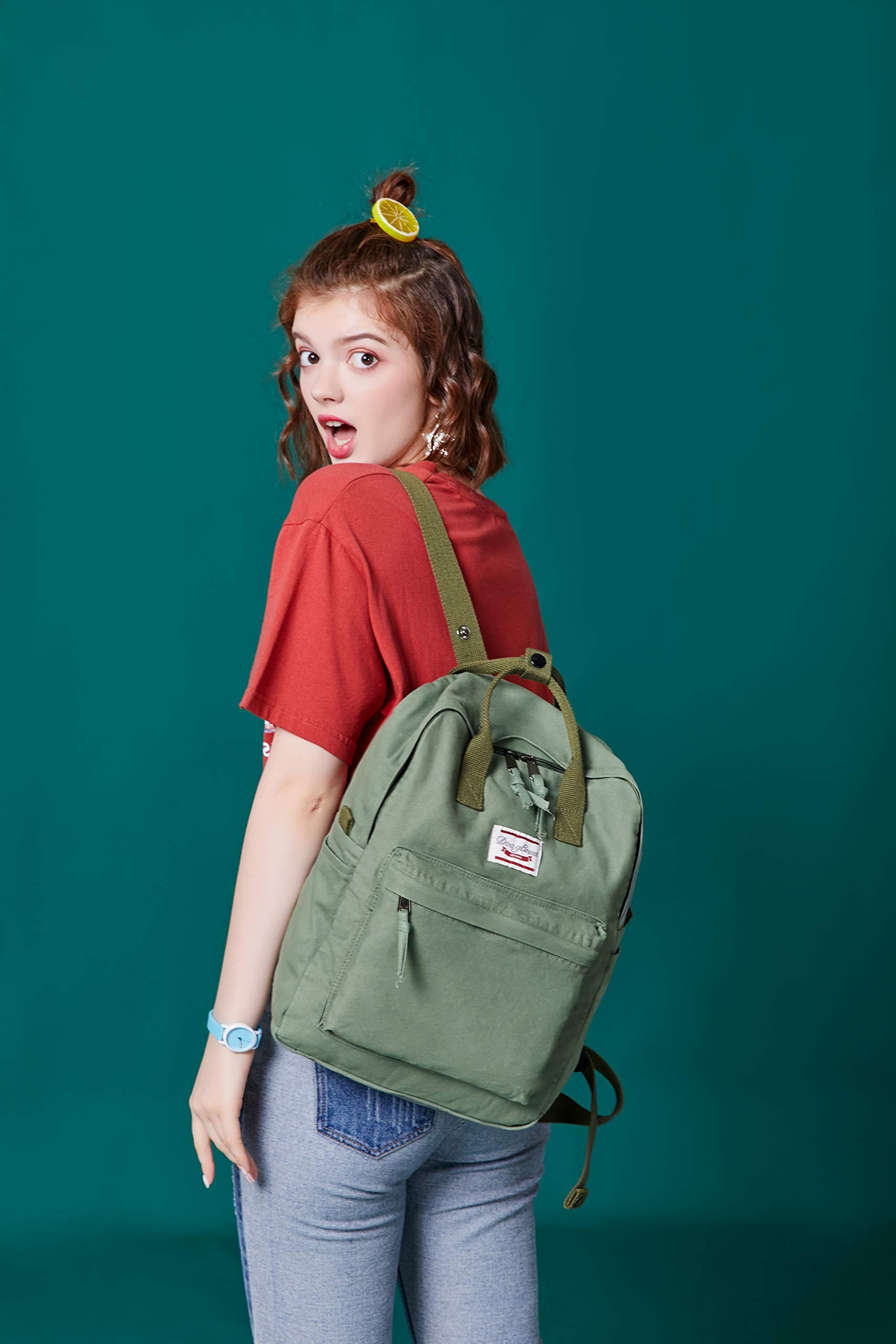 LuckyZ Womens Casual Lightweight Canvas Backpack School Bag Travel Daypack Small Handbag Purse, Green