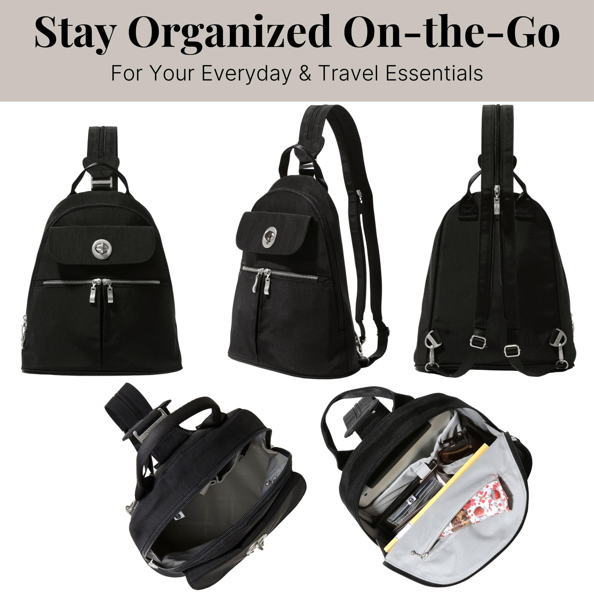 Baggallini womens Naples Convertible Backpack, Black, One Size US