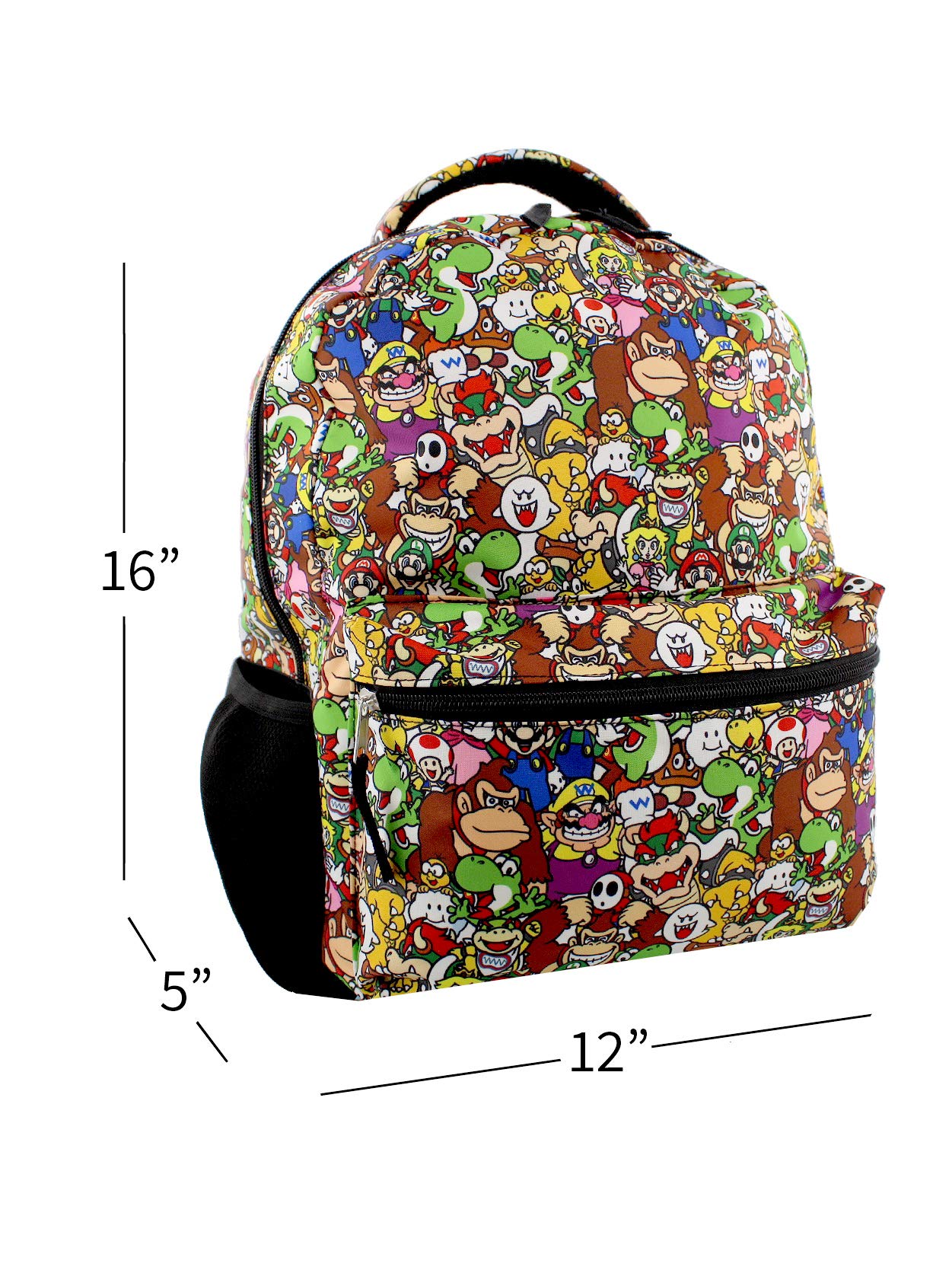 Nintendo Super Mario Brothers Boys Girls Teen 16" School Backpack (One Size, Black/Multi)