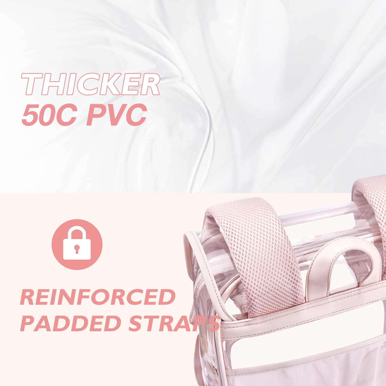 mommore Clear Backpack Heavy Duty Thick PVC Transparent Backpack with Leather Trim Large Capacity See Through Backpack