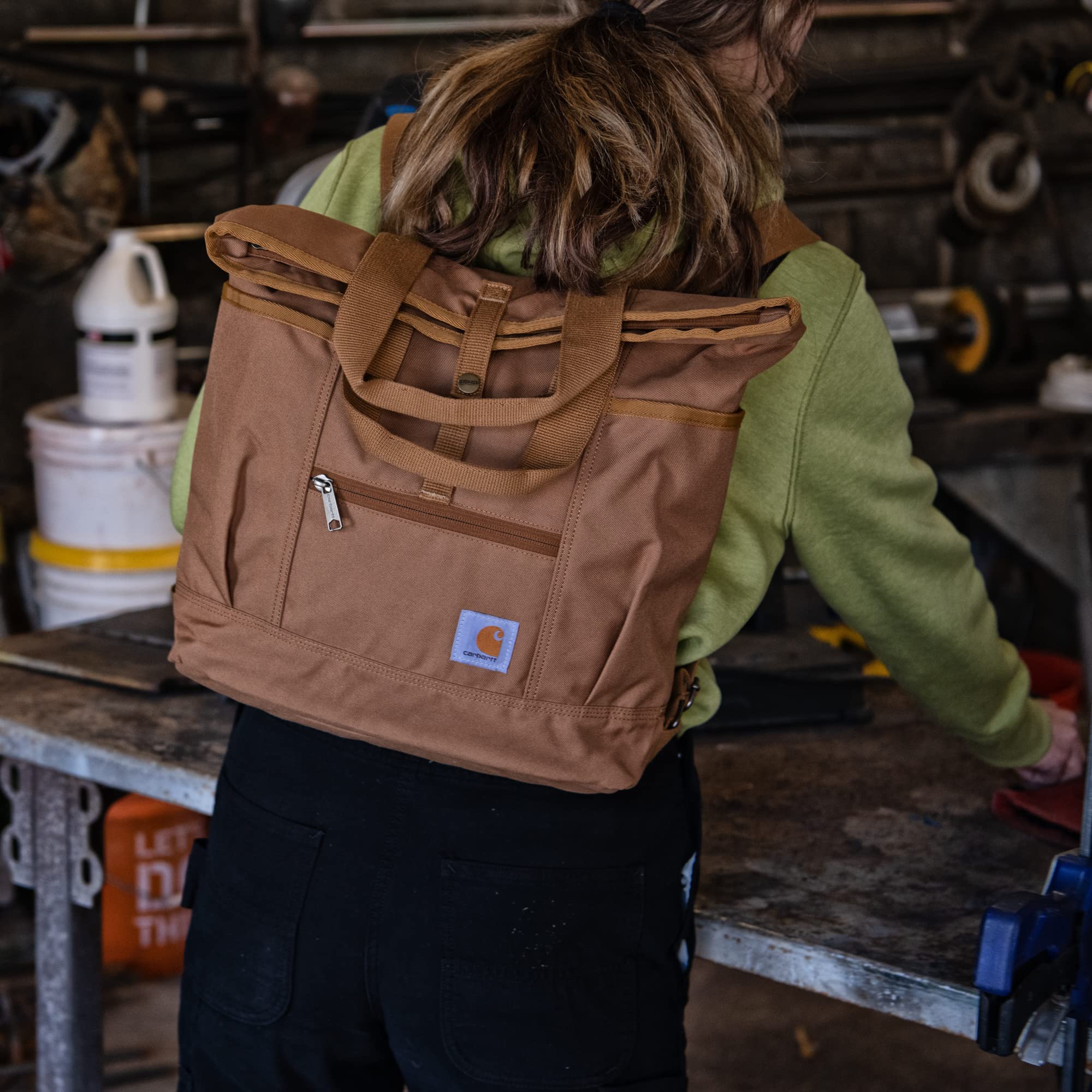 Carhartt Convertible, Durable Tote Bag with Adjustable Backpack Straps and Laptop Sleeve, Wine, One Size