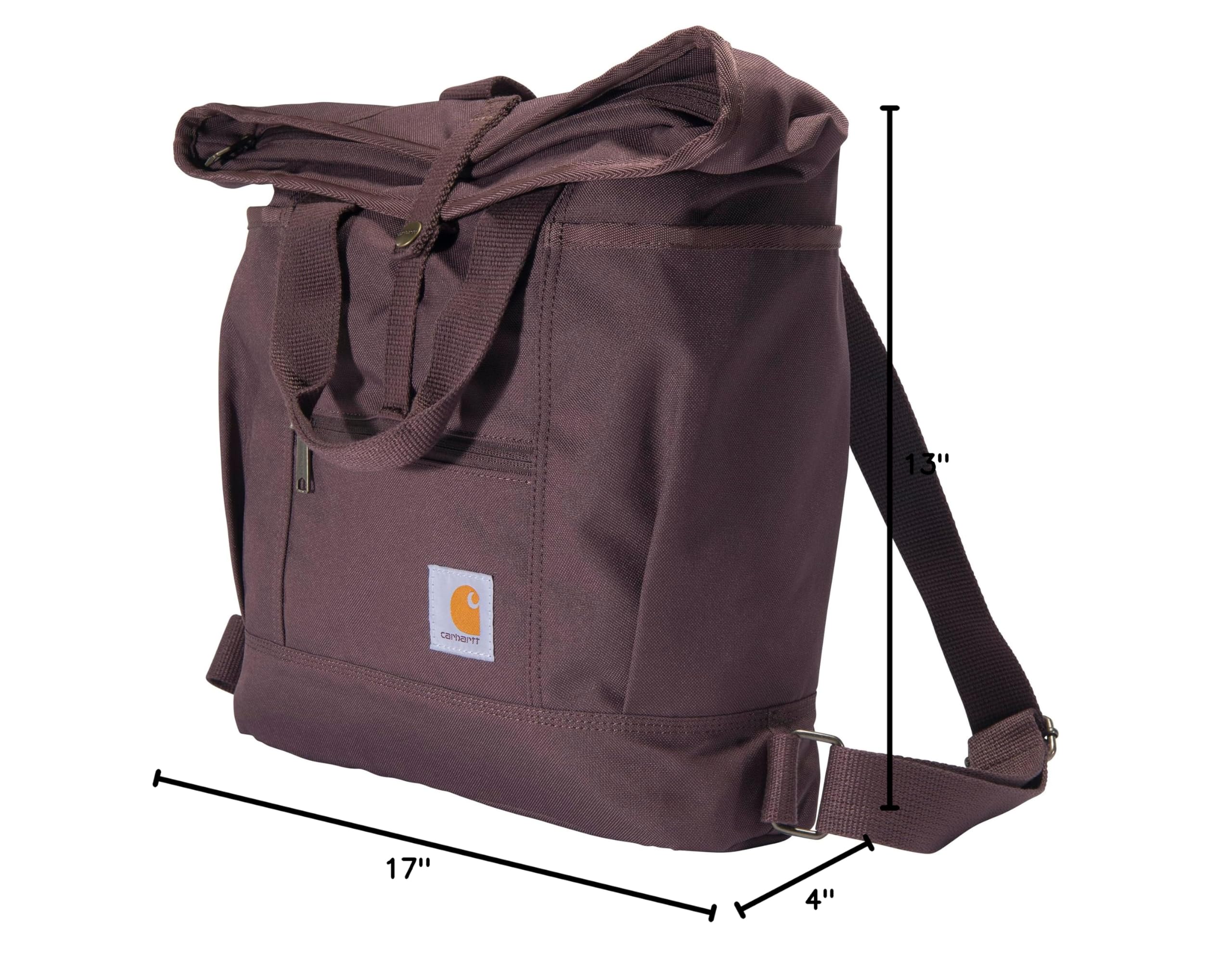 Carhartt Convertible, Durable Tote Bag with Adjustable Backpack Straps and Laptop Sleeve, Wine, One Size