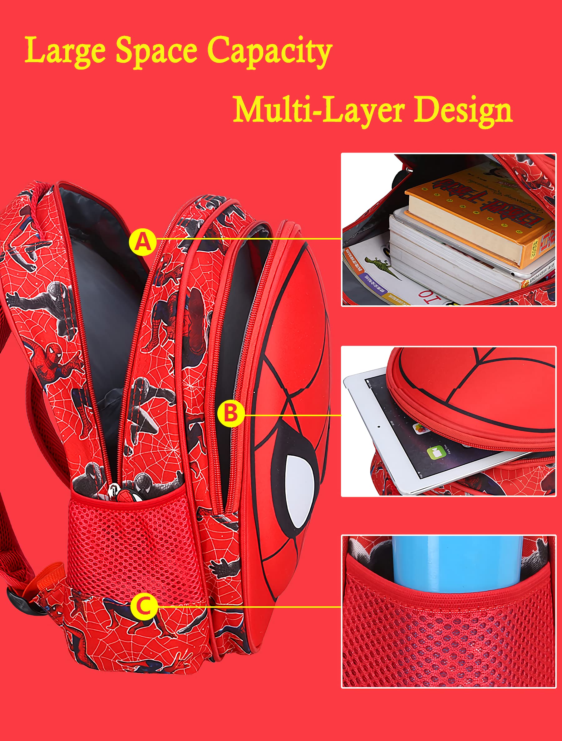 2Pcs Backpacks, 3D Printed Cute Cartoon Bags, Durable Waterproof Travel Daypack 14 Inches Red