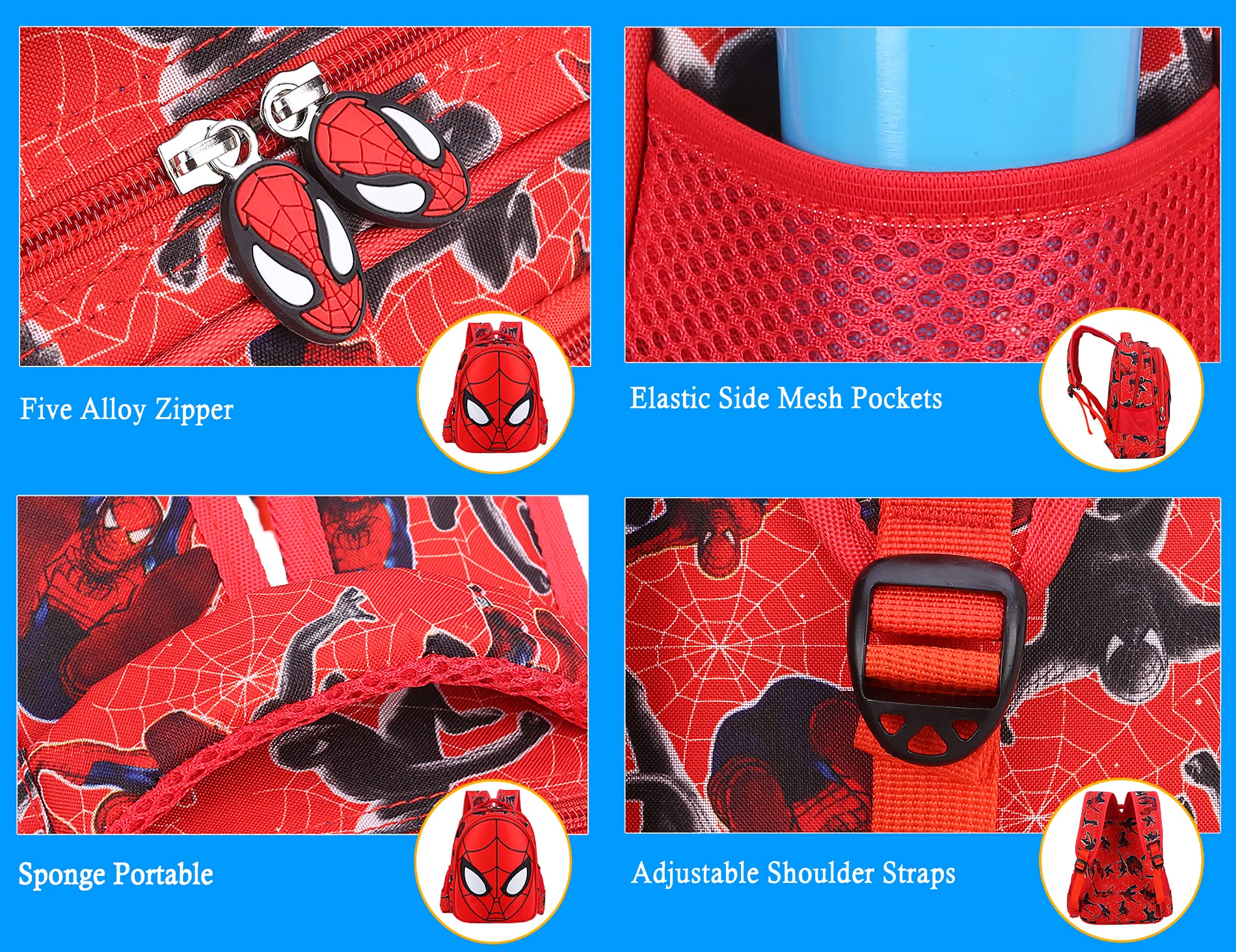 2Pcs Backpacks, 3D Printed Cute Cartoon Bags, Durable Waterproof Travel Daypack 14 Inches Red