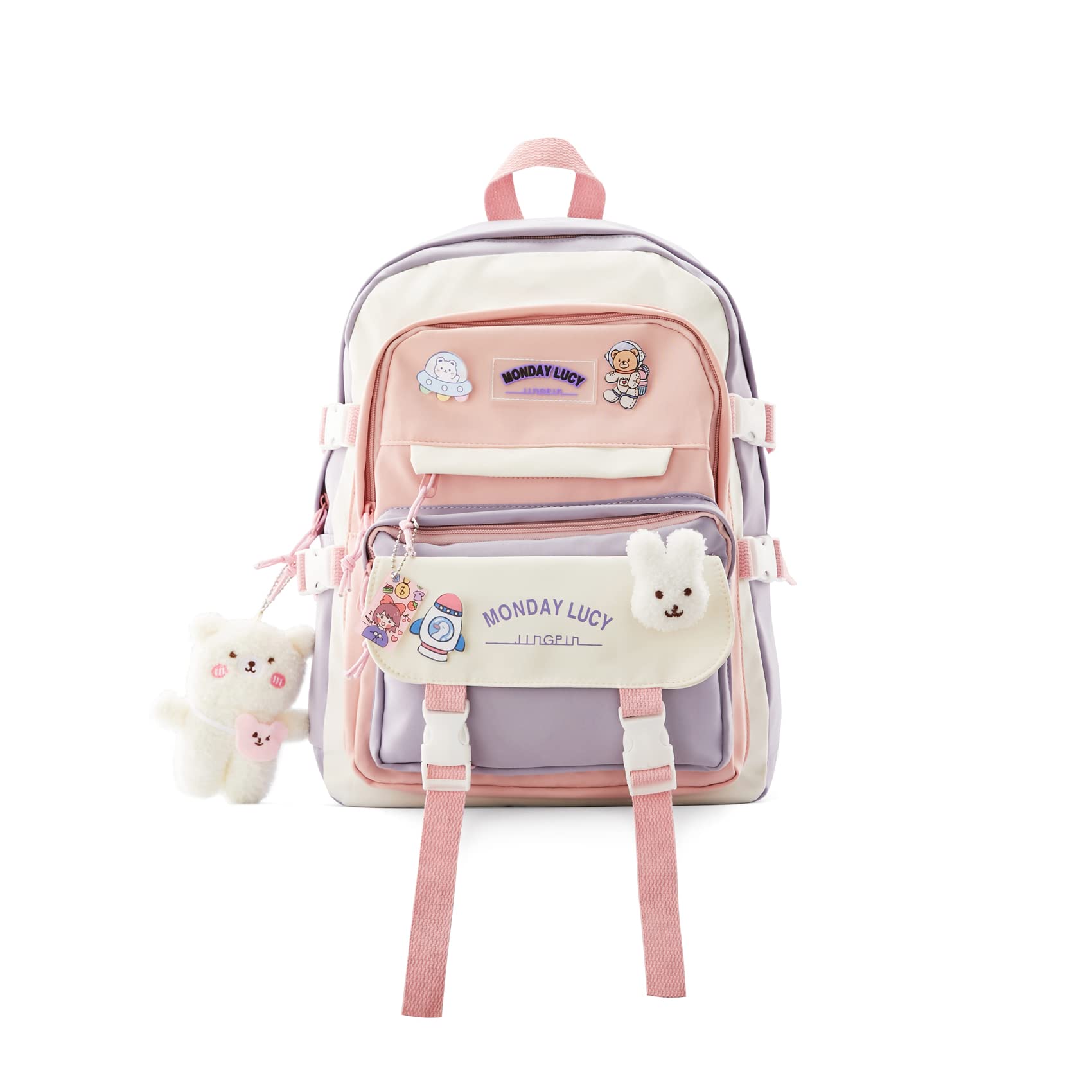 Kawaii Backpack For School Cute Aesthetic Kids Elementary Kindergarten With Kawaii Pin And Accessories Chains Mochilas Escolares Para Niñas Toddler Backpack For Girls, Purple