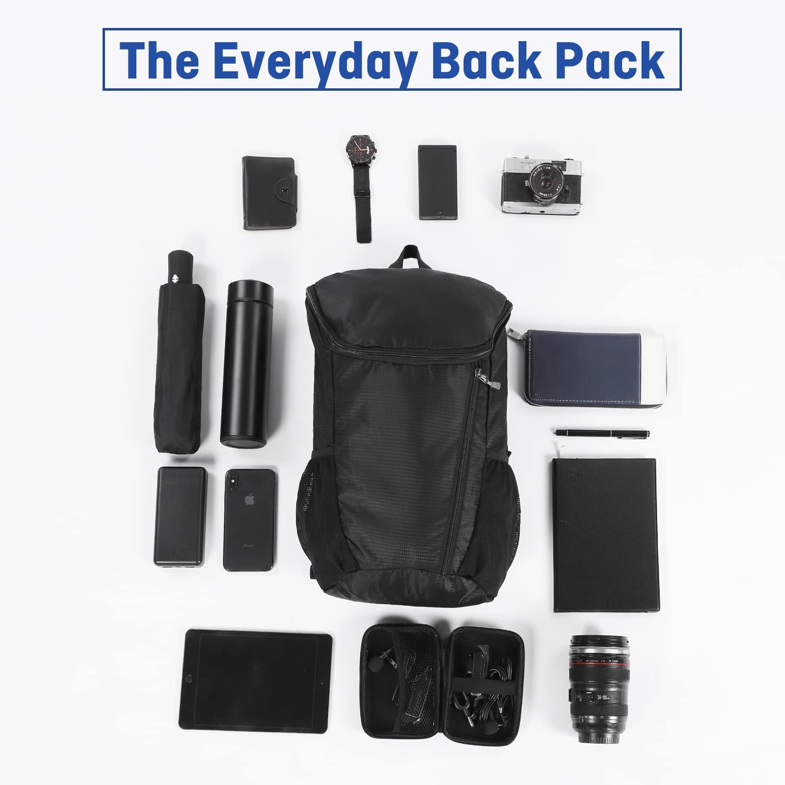 DOVO Hiking Backpack, Waterproof and Wear-resistant Lightweight Backpack Packable,Outdoor Travel Camping Daypack Foldable-BLACK
