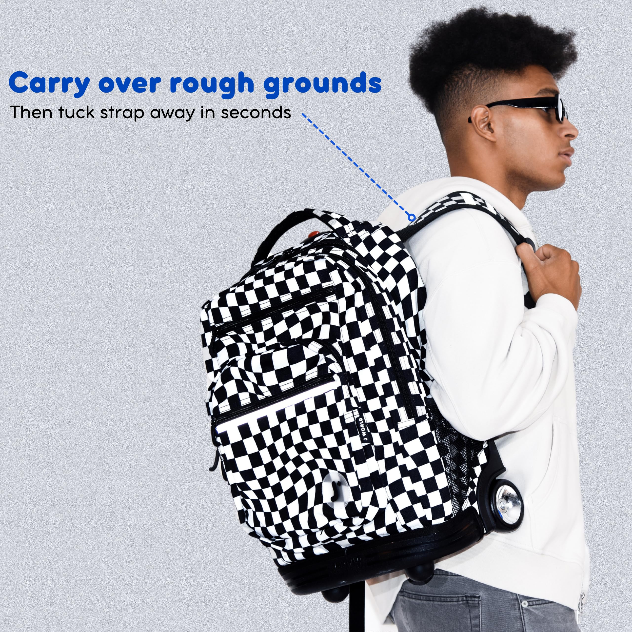 J World New York Sundance Rolling Backpack Girl Boy Roller Bookbag, Black and White, 20 X 13 X 9 (H X W X D)