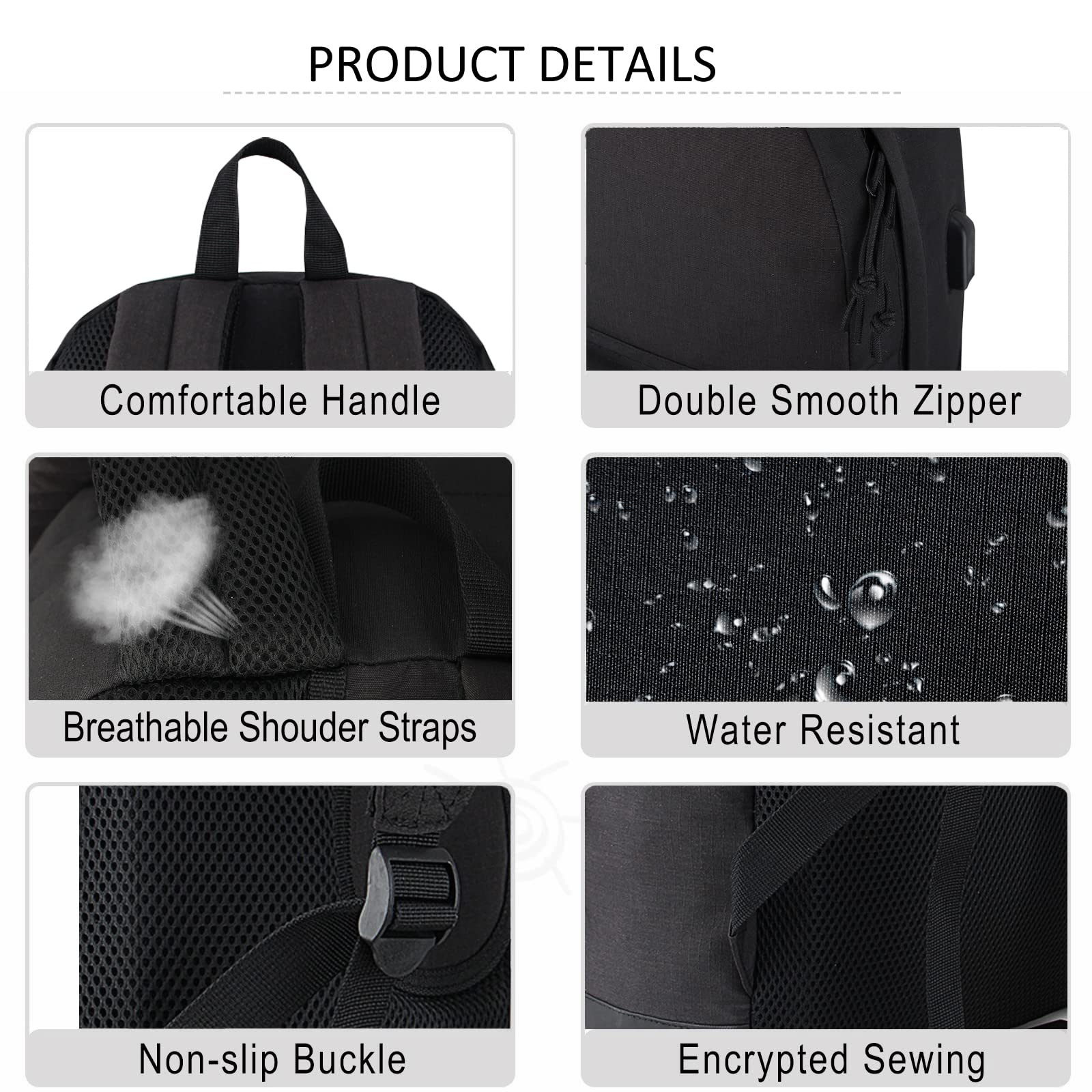 KOPHLY Casual Lightweight Laptop Backpack with USB Charging Port For for Men and Women, School Bookbag for Teens College,Daypack for Short Trip Travel(Carbon Black)