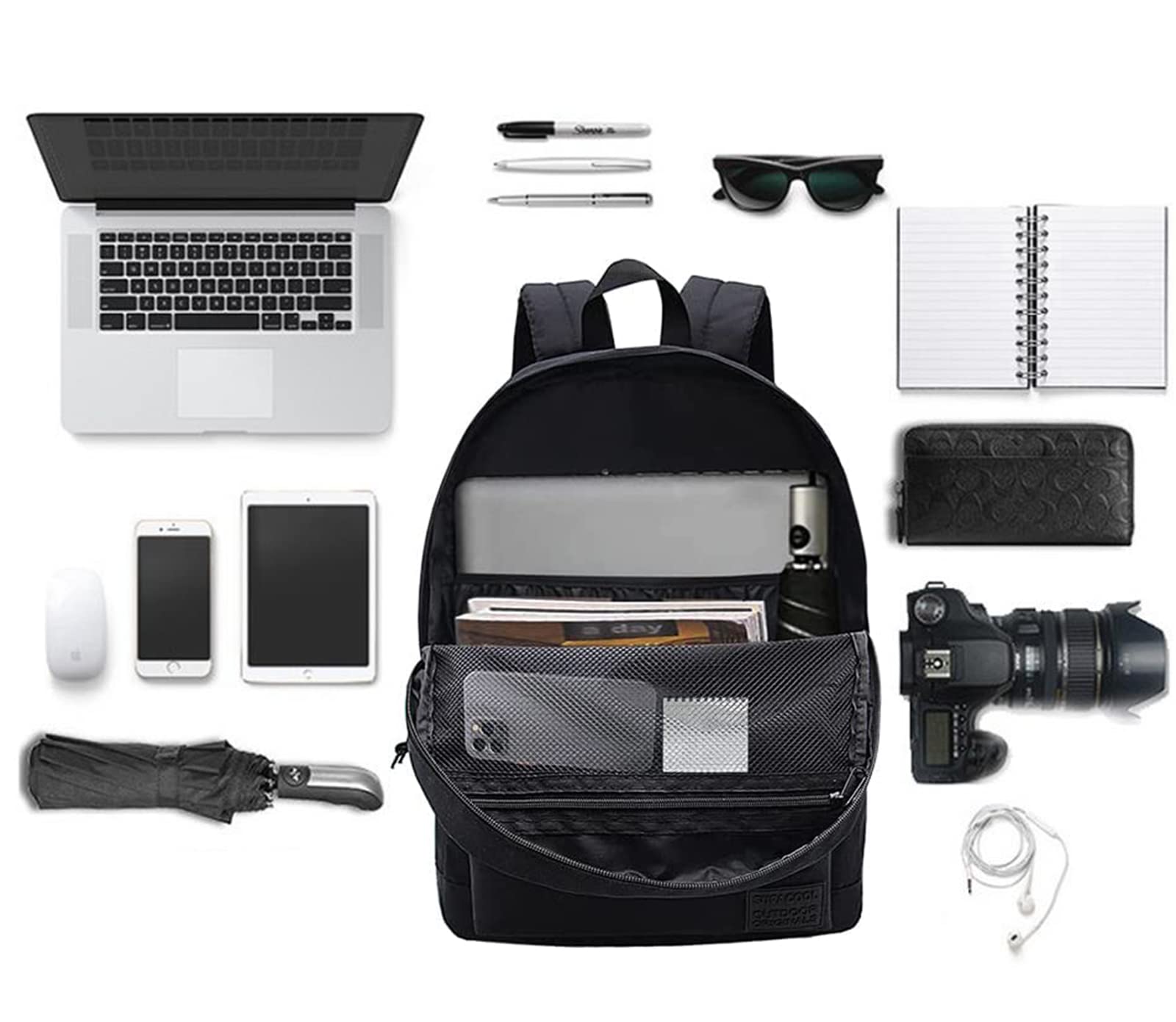 KOPHLY Casual Lightweight Laptop Backpack with USB Charging Port For for Men and Women, School Bookbag for Teens College,Daypack for Short Trip Travel(Carbon Black)