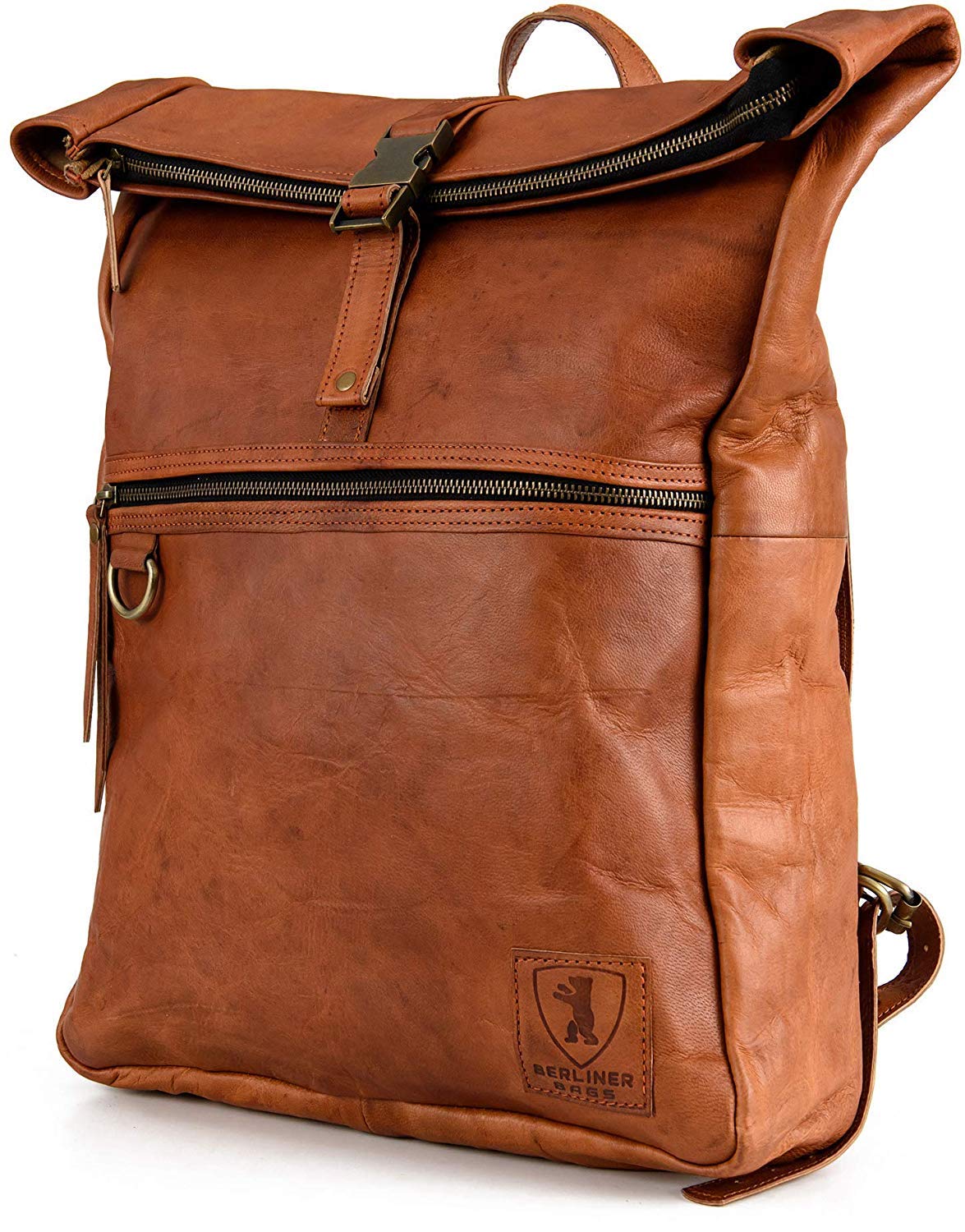 BERLINER BAGS Vintage Leather Backpack Utrecht XL, Large Waterproof Bookbag for Men and Women - Brown…
