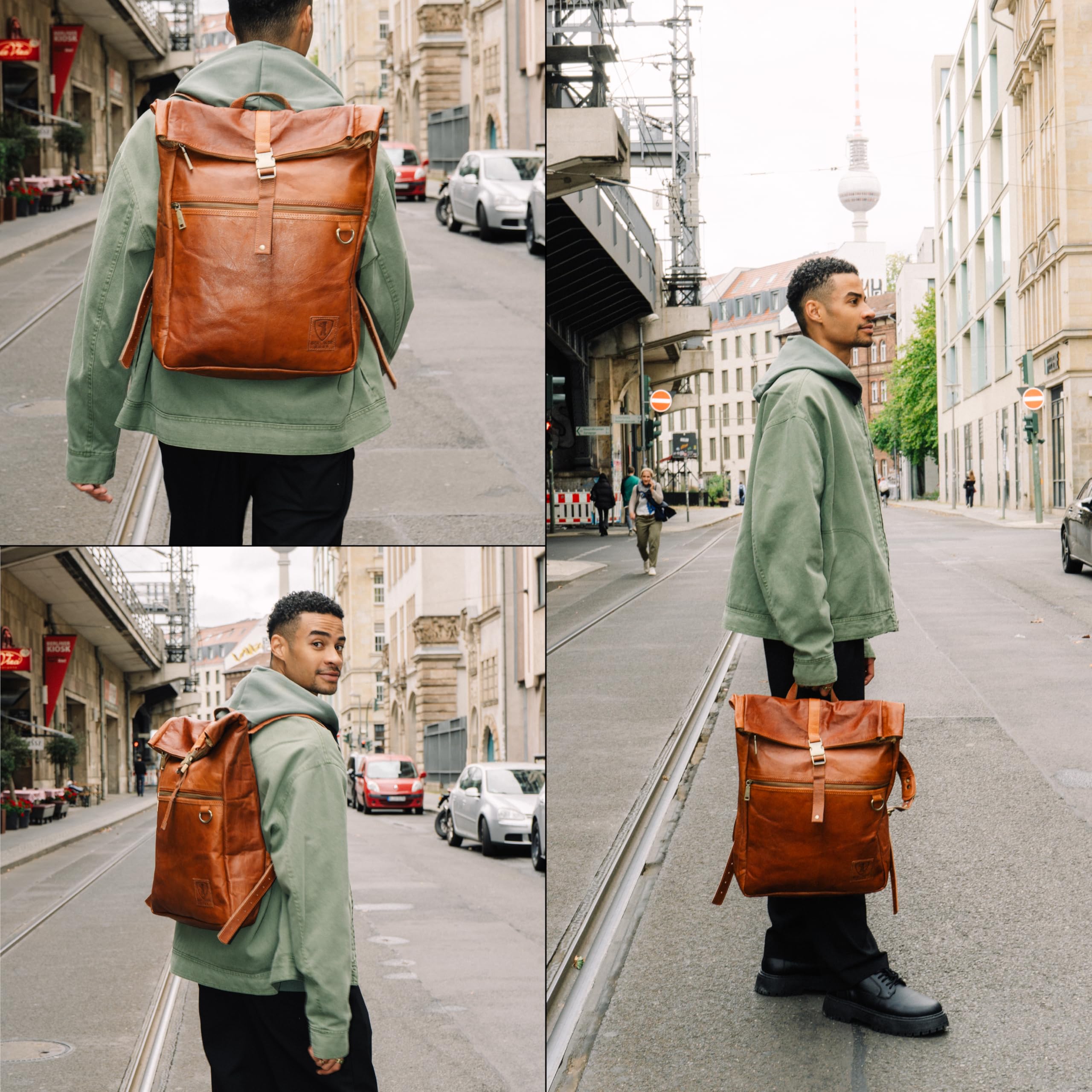 BERLINER BAGS Vintage Leather Backpack Utrecht XL, Large Waterproof Bookbag for Men and Women - Brown…