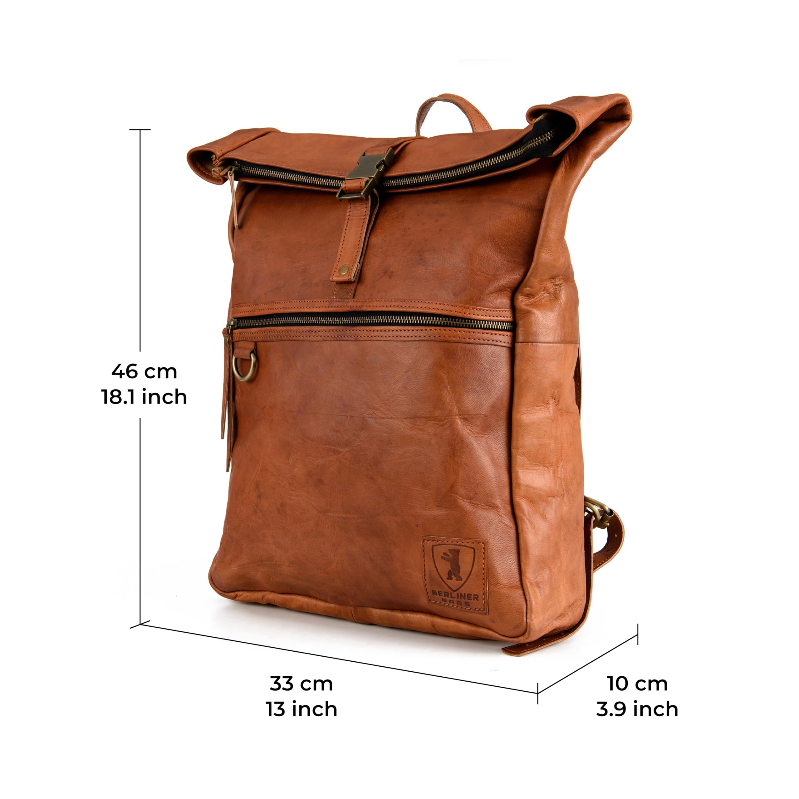 BERLINER BAGS Vintage Leather Backpack Utrecht XL, Large Waterproof Bookbag for Men and Women - Brown…