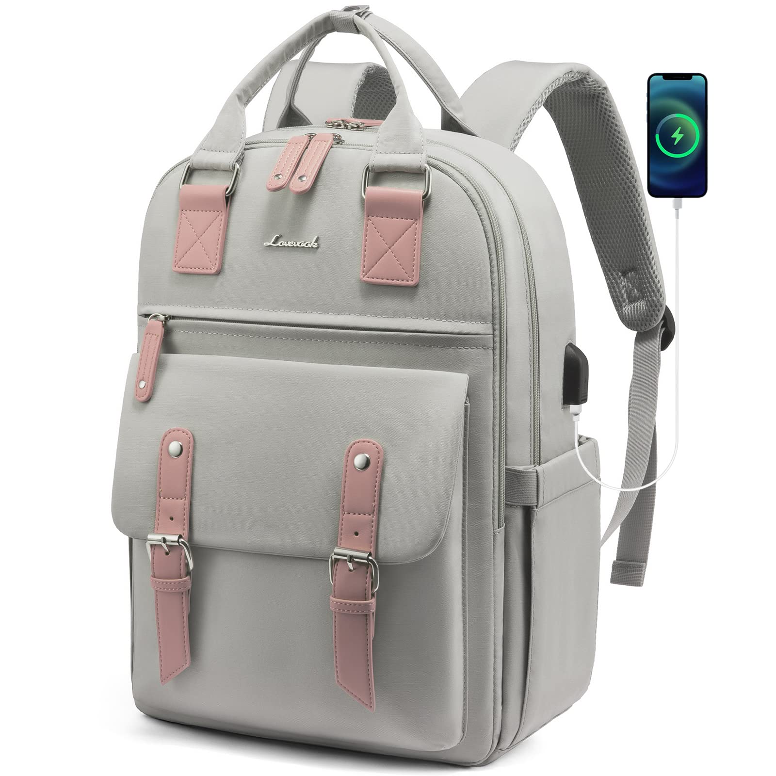 LOVEVOOK Laptop Backpack for Women,Vintage Work Business Travel Backpack with USB Charging Port,Teacher Doctor Nurse Computer Bag Purse,College High School Backpack Bookbag,15.6 Inch,Black-Black