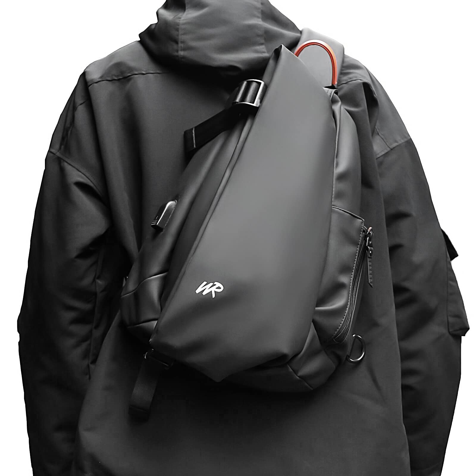 Anti-Theft Waterproof Crossbody Sling Bag for Men Women,Small Backpack One Shoulder Bag,Chest Bag Sling Backpack with USB Charger and Magnetic straps buckle,Black