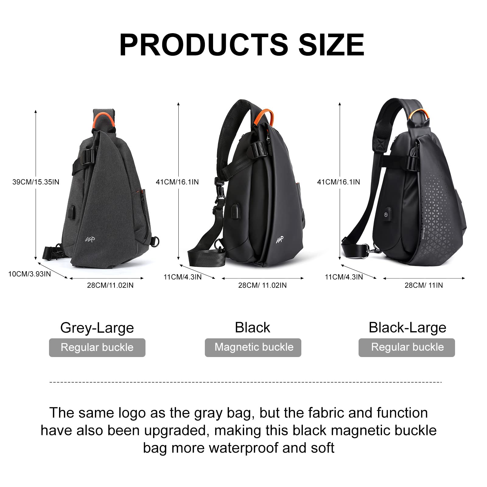 Anti-Theft Waterproof Crossbody Sling Bag for Men Women,Small Backpack One Shoulder Bag,Chest Bag Sling Backpack with USB Charger and Magnetic straps buckle,Black