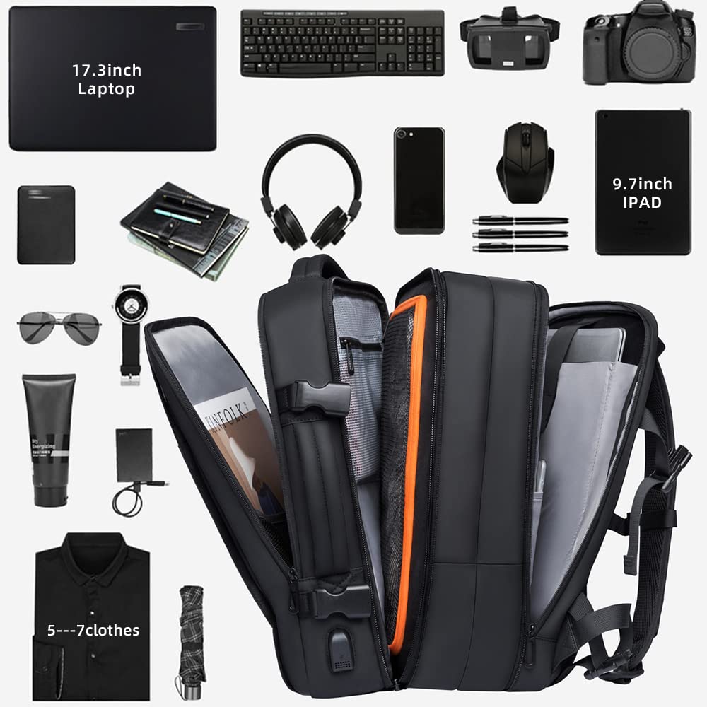 BANGE 35L Travel Backpacks,Weekender Expandable Carry-On Backpack for Airplanes, Waterproof 17.3 inch Laptop Backpack for Men and Women