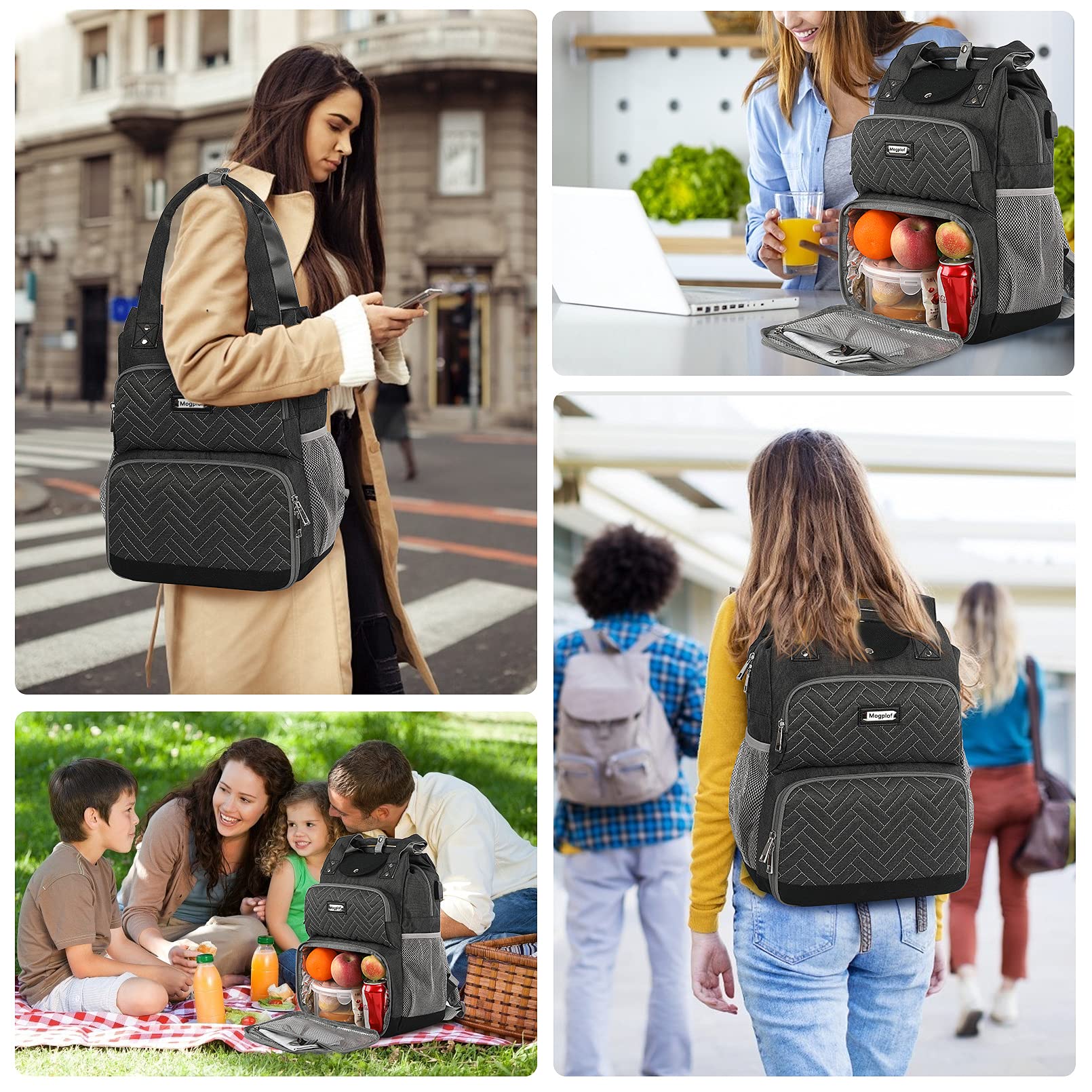 Lunch Backpack, Lunch Box Backpack for Women Men with USB Charging Port RFID Pockets Insulated Cooler Backpacks for Work, Waterproof Lunch Bookbag Teacher Nurse College Student Gifts Fits 15.6 Laptop