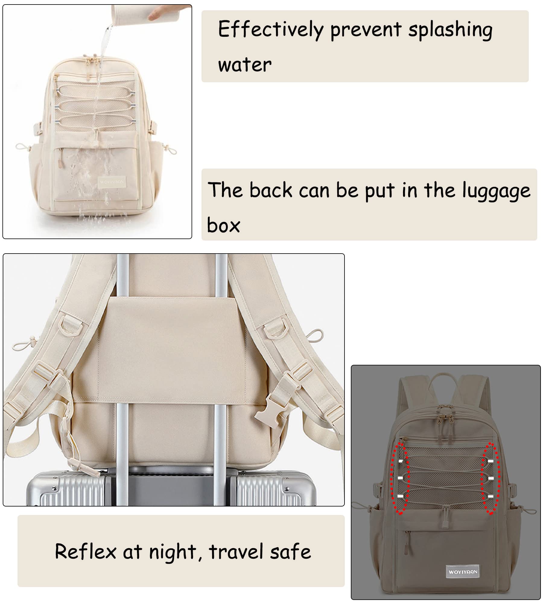 Laptop Backpack for Women Girls 15.6 Inch Mesh School Bag, Unisex Student Bookbag Waterproof Backpack for College Work Travel (Khaki)