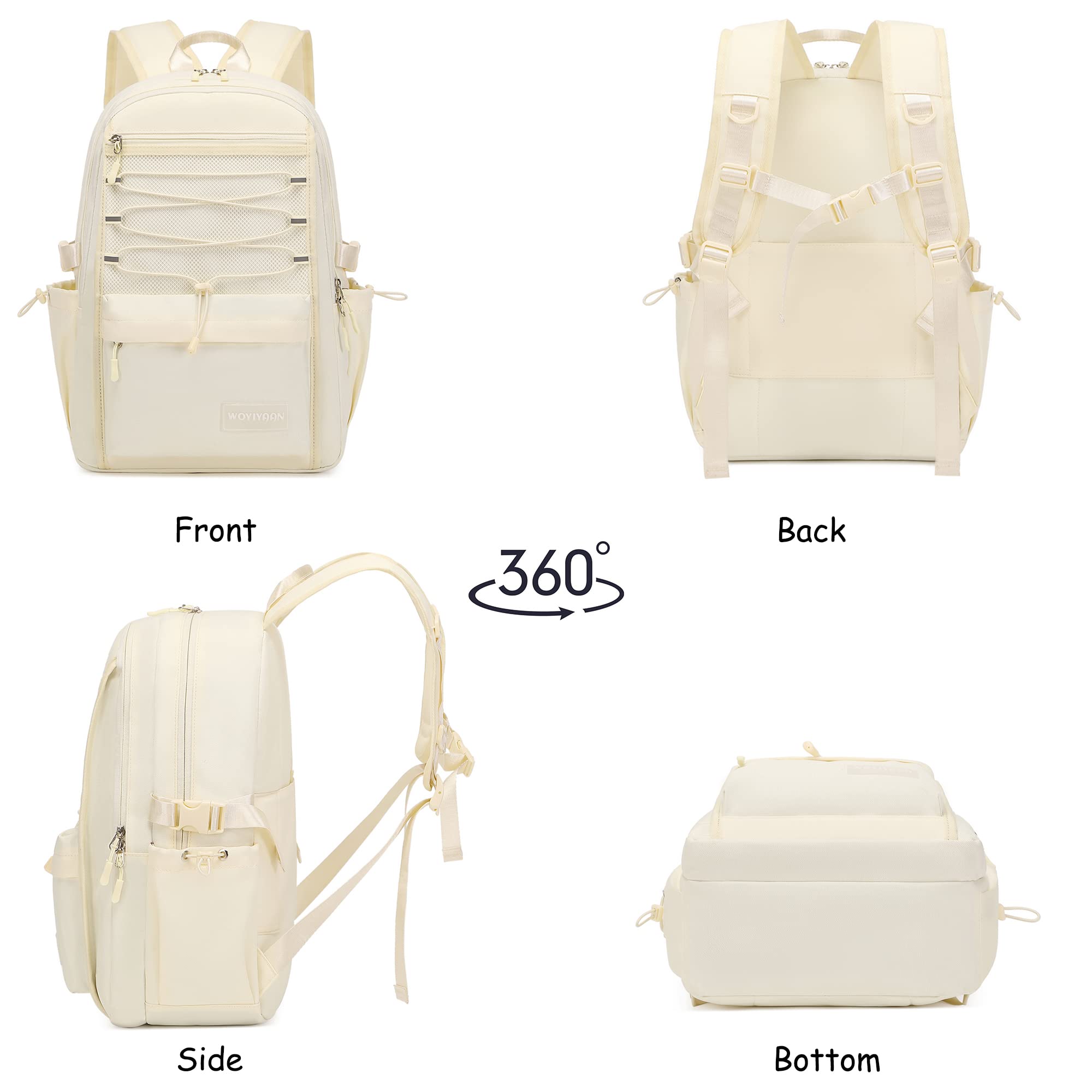 Laptop Backpack for Women Girls 15.6 Inch Mesh School Bag, Unisex Student Bookbag Waterproof Backpack for College Work Travel (Khaki)