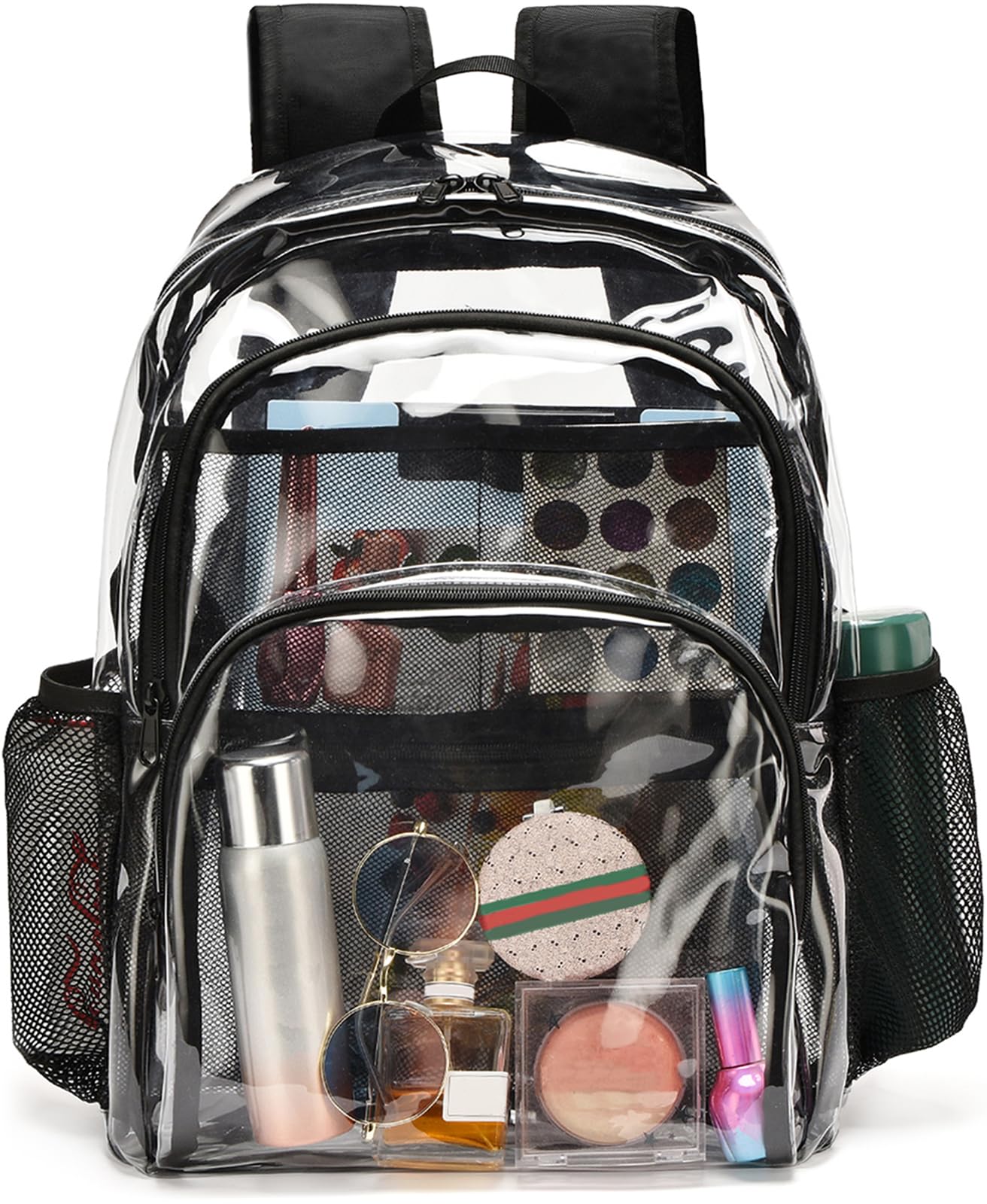 KUI WAN Clear Backpack Heavy Duty,Large Clear Bag PVC Transparent Bag for Stadium,School,Black