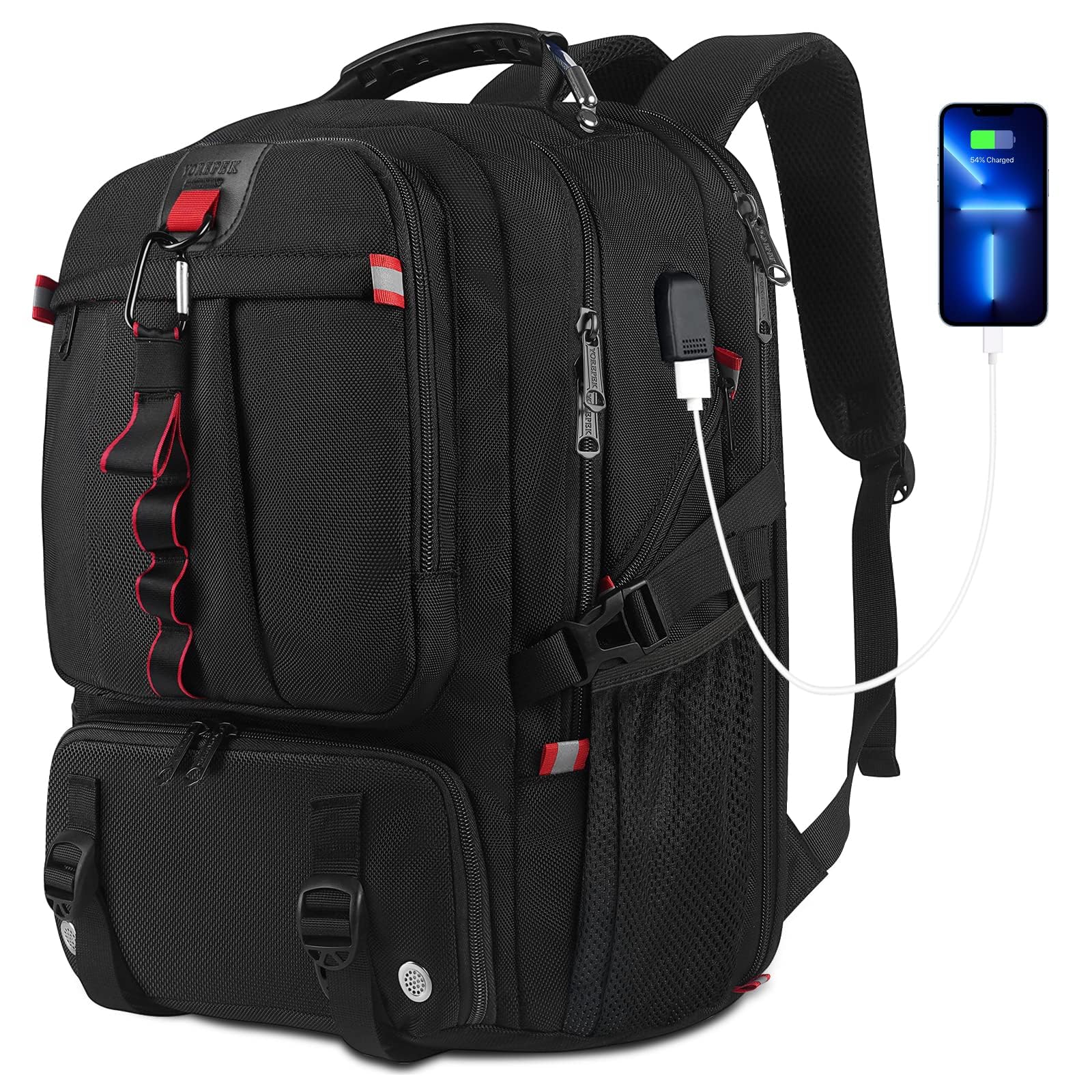 Gym Backpack with Shoe Compartment, Large Travel Backpack for Men Women Airline Approved, 17 Inch Laptop Backpack with USB Charging Port Anti Theft College School Computer Bag Business Work, Black