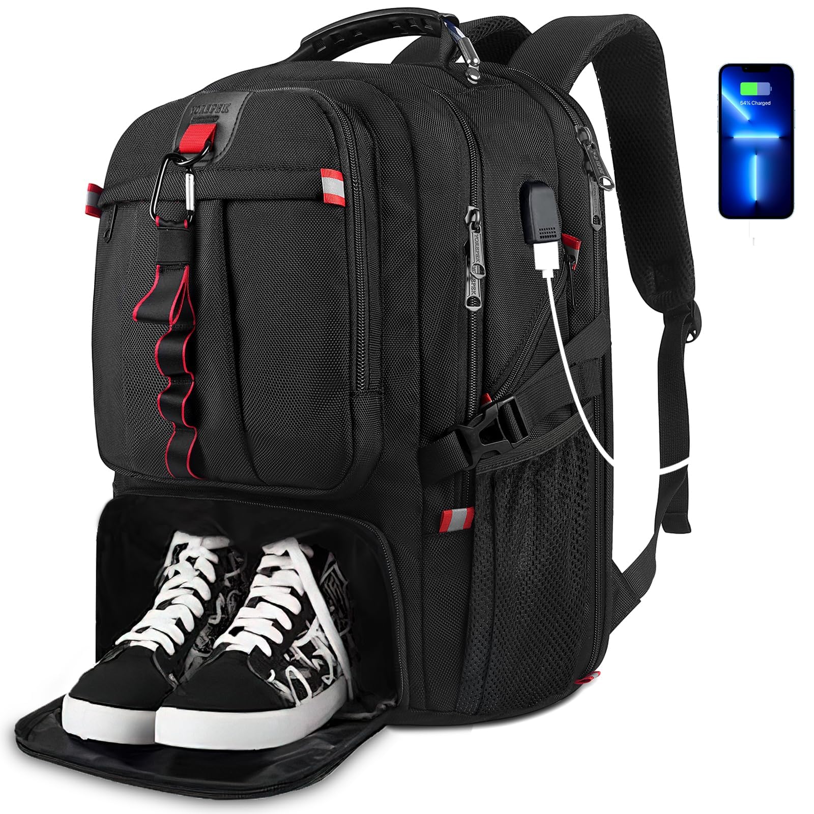 Gym Backpack with Shoe Compartment, Large Travel Backpack for Men Women Airline Approved, 17 Inch Laptop Backpack with USB Charging Port Anti Theft College School Computer Bag Business Work, Black