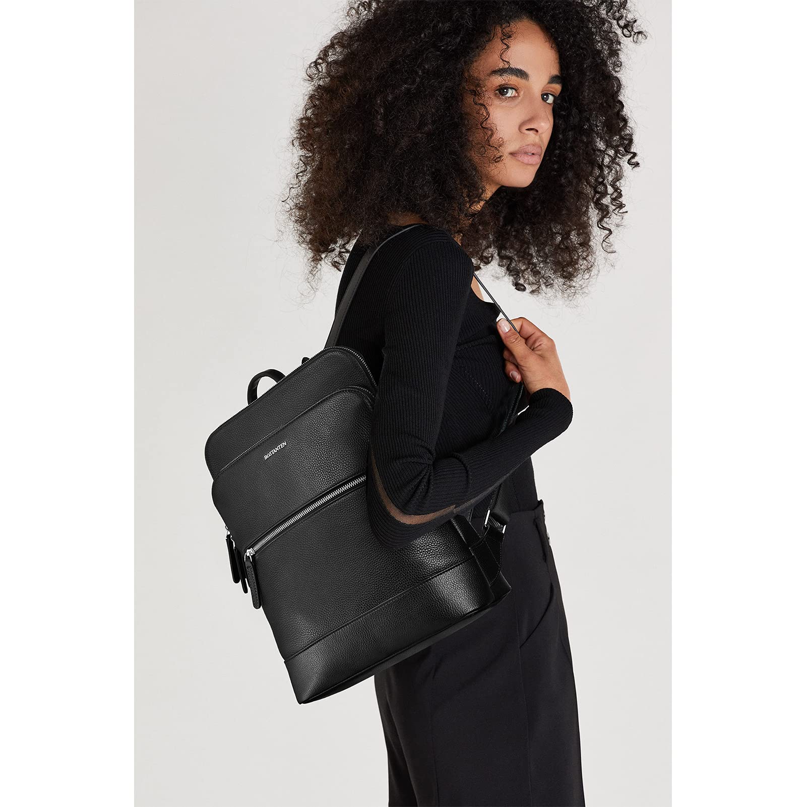 BOSTANTEN Genuine Leather Laptop Backpack Purse for Women Backpack Travel Bag Black