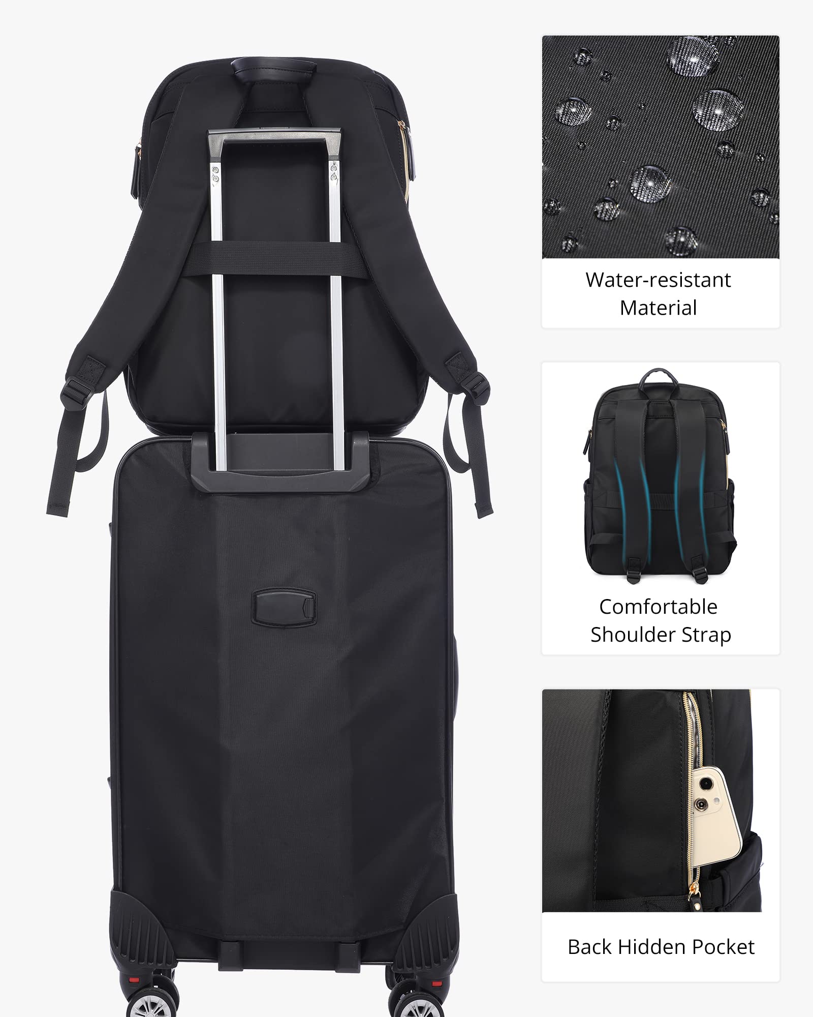 LOVEVOOK Laptop Backpack Women, Stylish Book Bag with USB Charging Port, Travel Notebook Backpack fits 15.6" Computer, for College Work Commute, Black