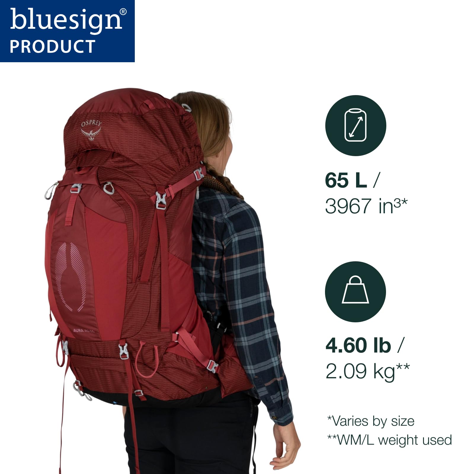 Osprey Aura AG 65 Women's Backpacking Backpack, Enchantment Purple, X-Small/Small