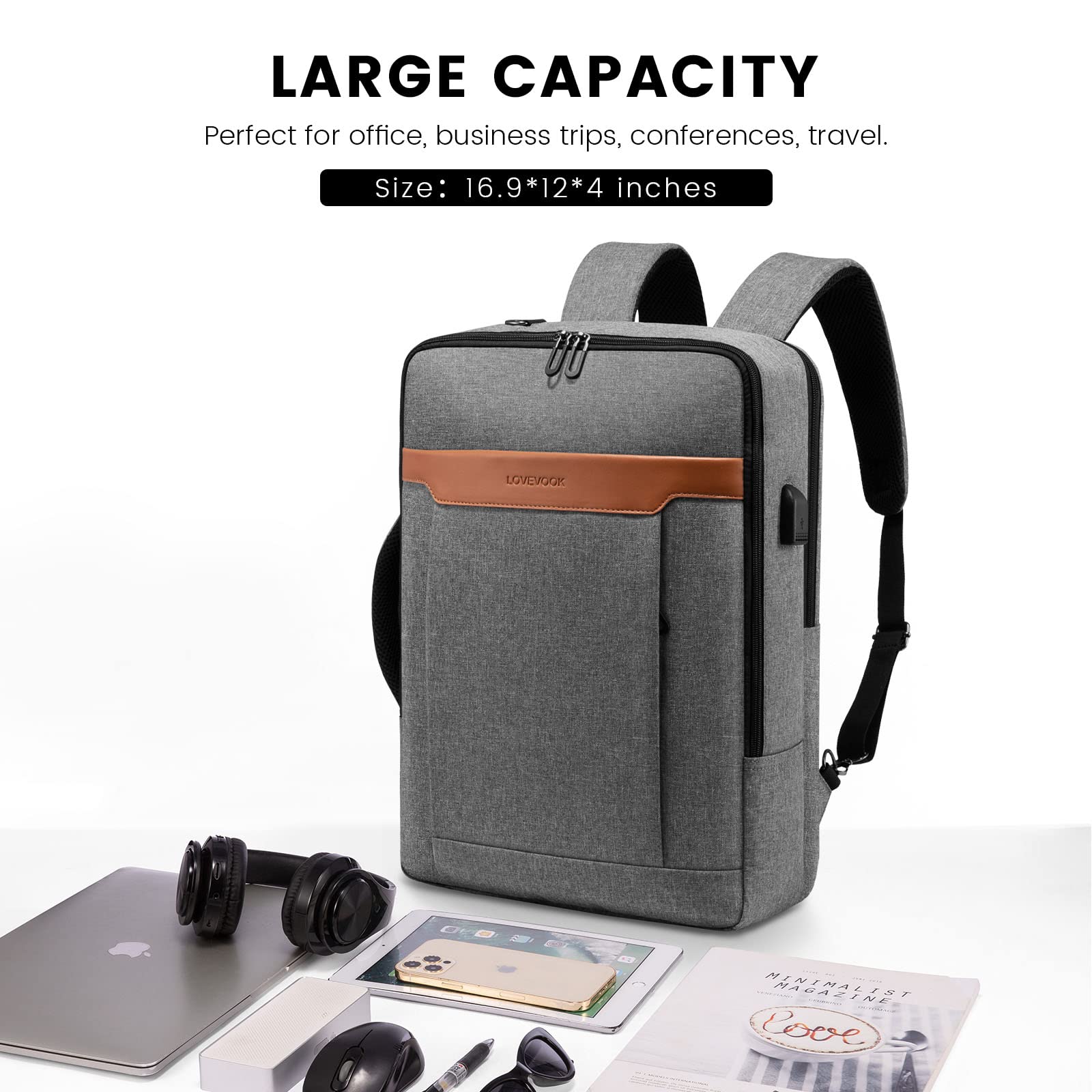 LOVEVOOK Convertible Laptop Backpack Bag, 3 in 1 Men’s Messenger Bag Business Briefcases Fits 15.6 Inch Laptop, Shoulder Bags Computer Backpacks for Travel College Office for Men Women, Grey