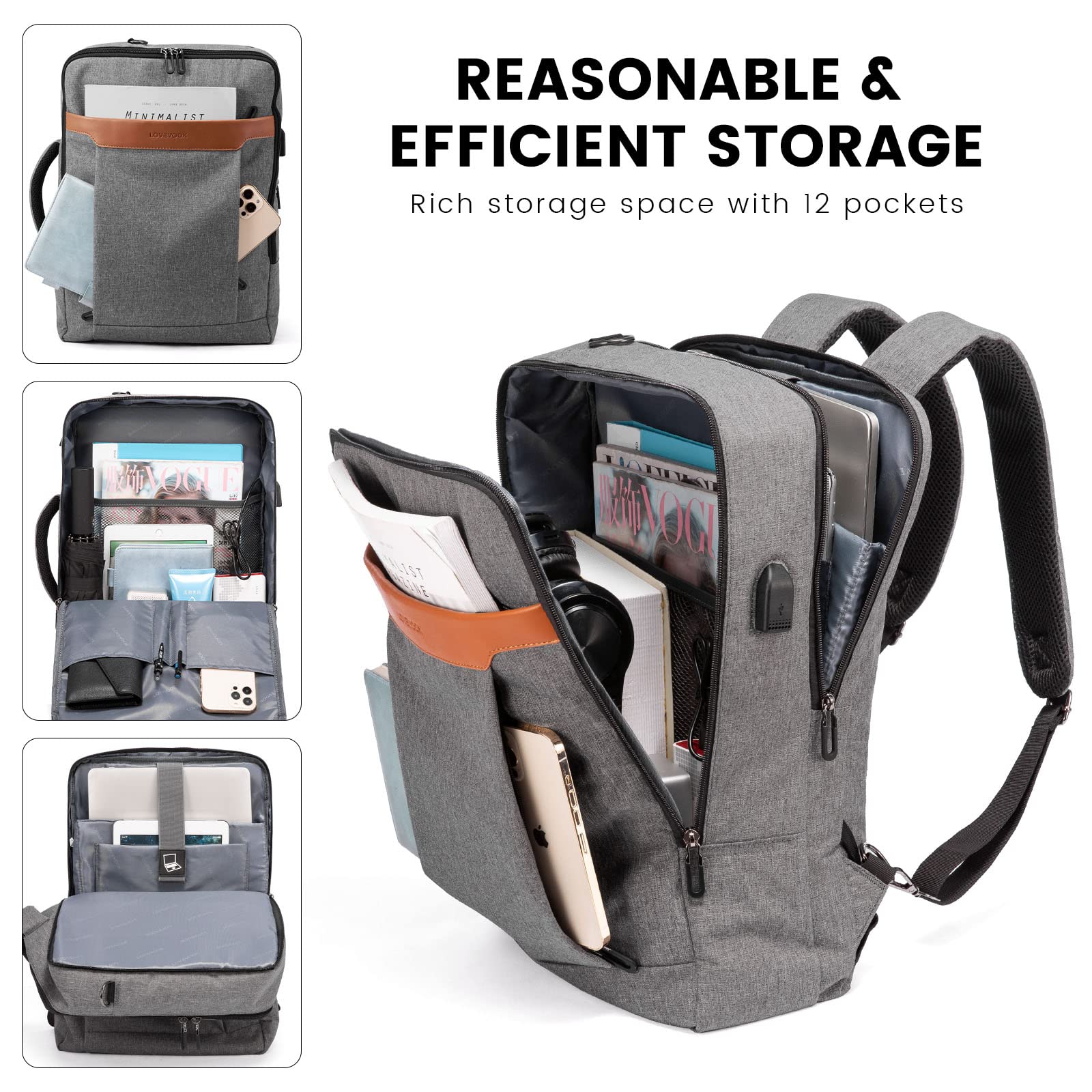 LOVEVOOK Convertible Laptop Backpack Bag, 3 in 1 Men’s Messenger Bag Business Briefcases Fits 15.6 Inch Laptop, Shoulder Bags Computer Backpacks for Travel College Office for Men Women, Grey