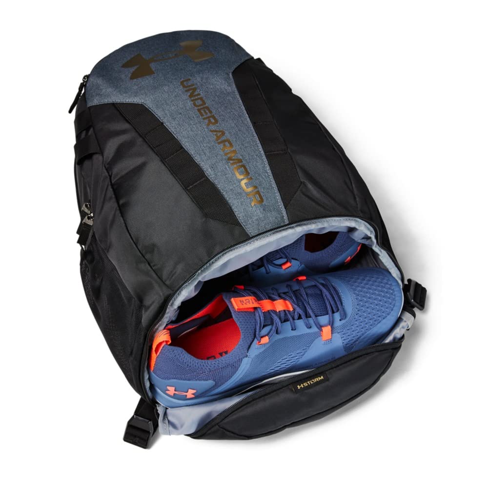 Under Armour unisex-adult Hustle 5.0 Backpack , Black (004)/Metallic Gold Luster , One Size Fits All