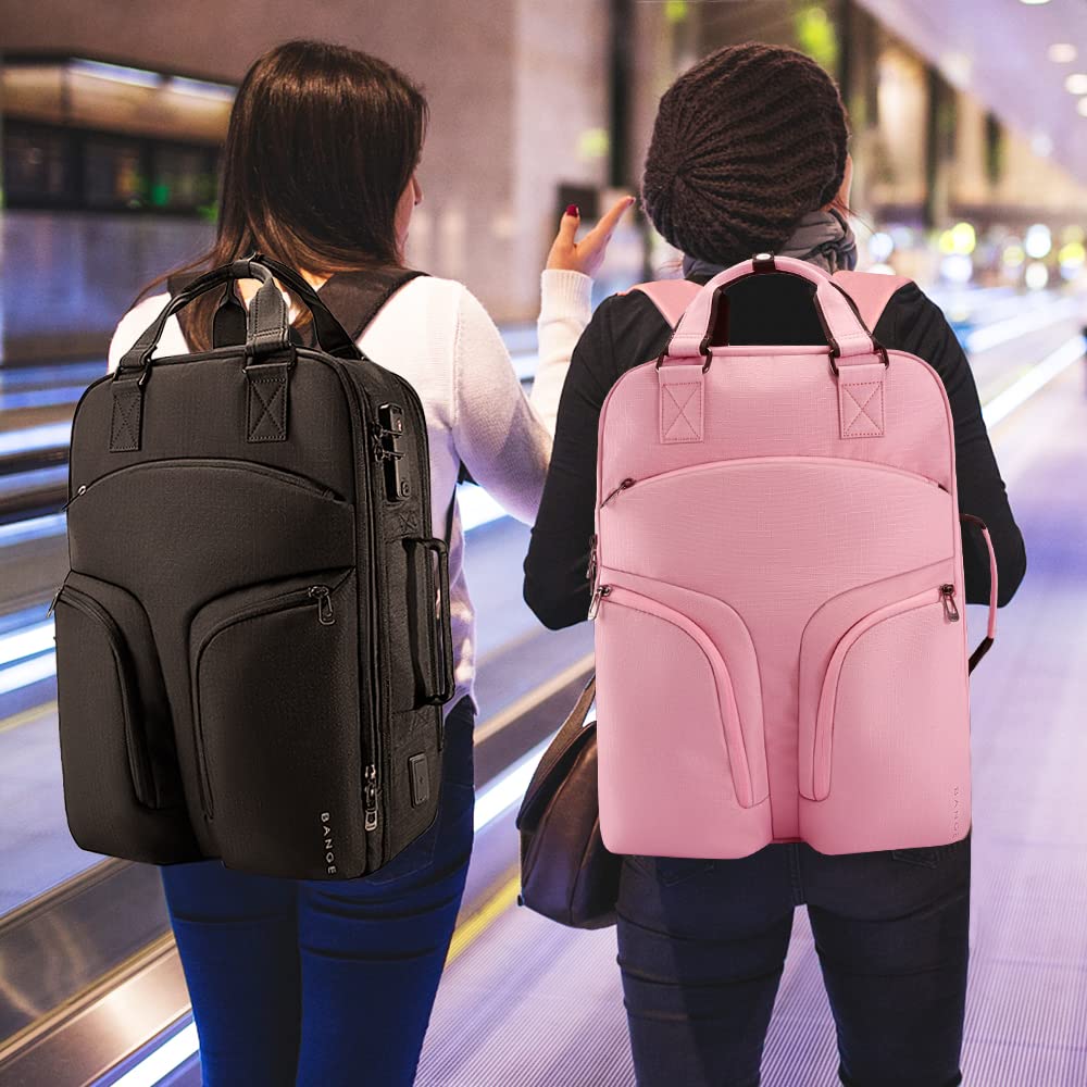 BANGE 35L Pink Travel Backpack for Women, Large Lightweight Airplane Approved Weekender Bag for Women,Daypacks Carry on Backpacks for Nurses Teacher College,TSA Anti Theft Backpack fit 17.3inch Laptop