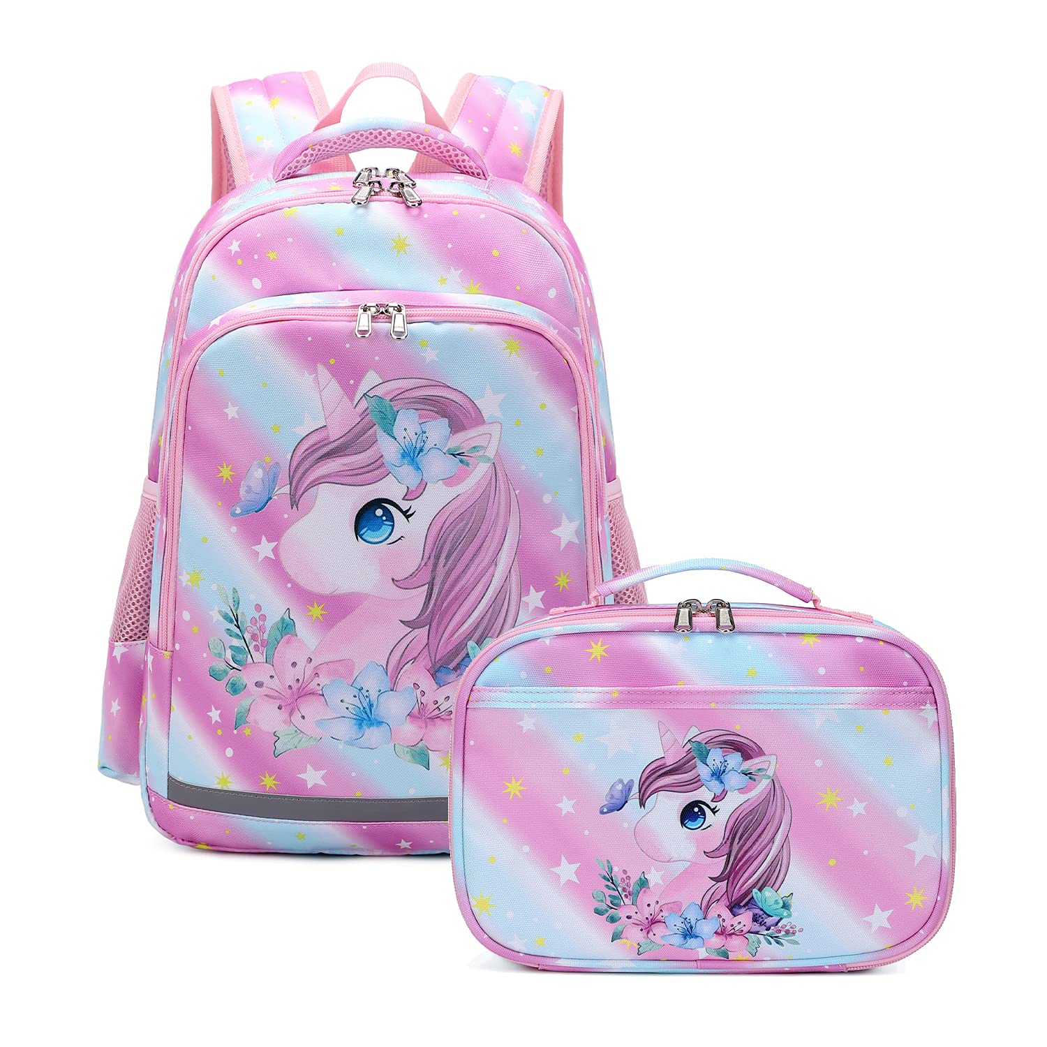 Kids Backpack For Girls Unicorn School Backpack Cute Toddler Book Bag Set With Lunch Box, Pink
